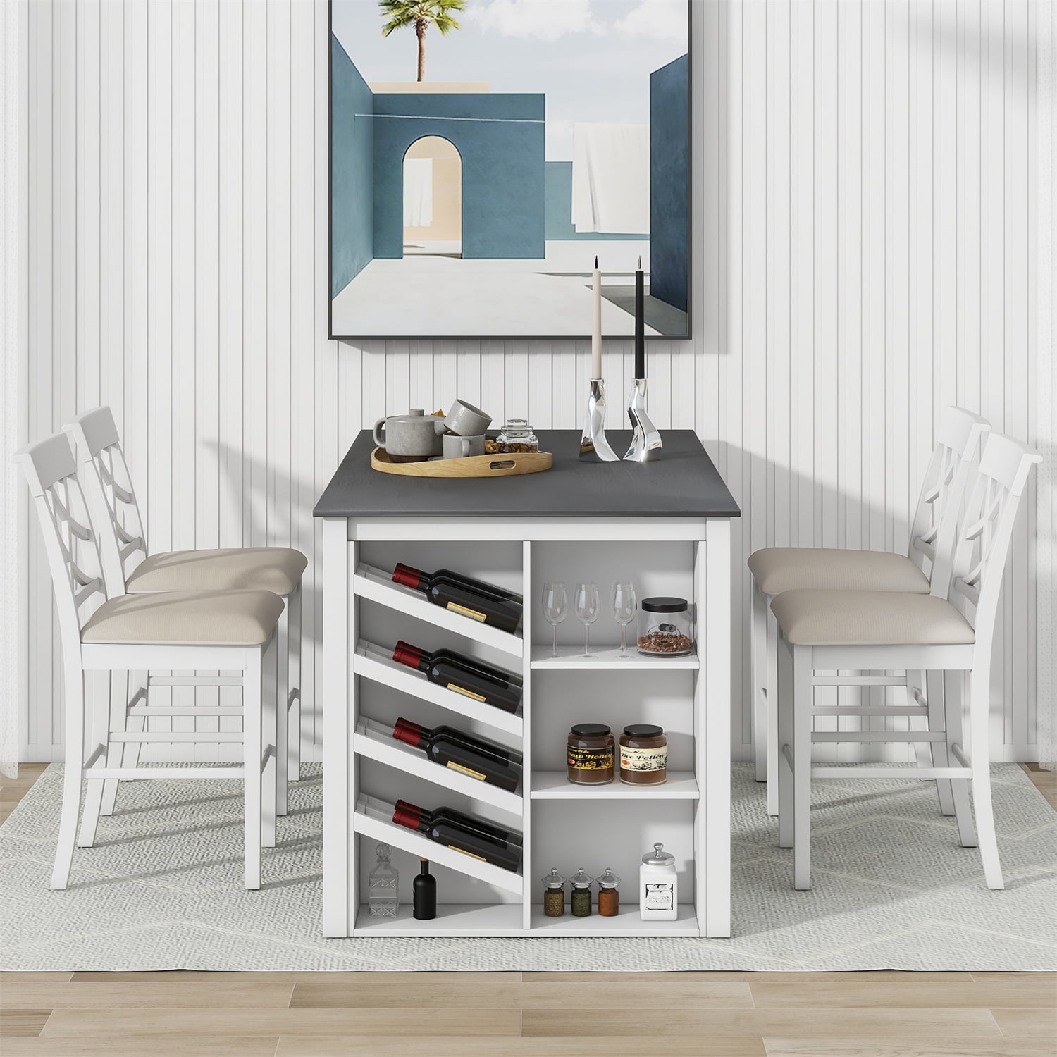 5-piece Counter Height Dining Table Set for 4, 59Inch Solid Wood ...