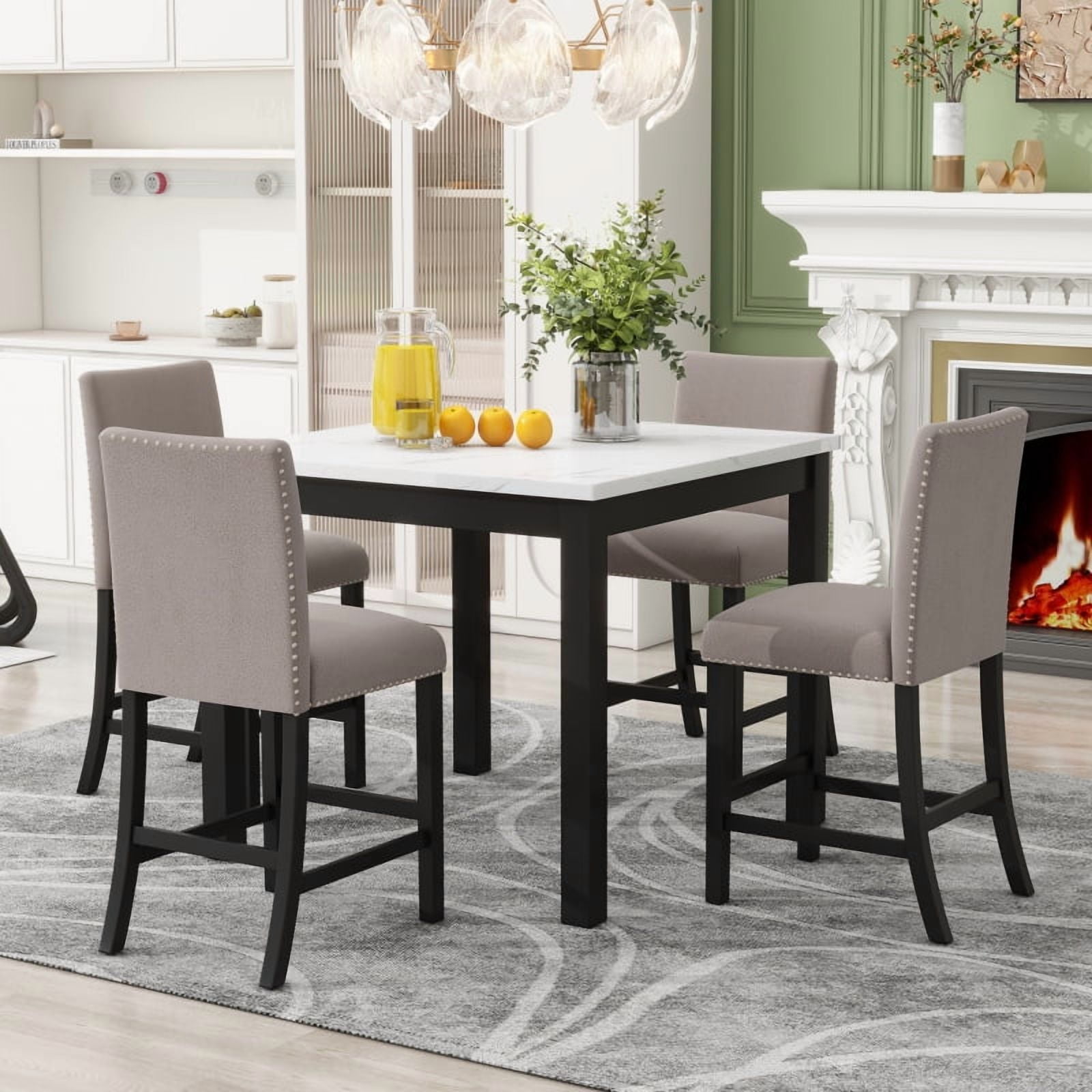 5-piece Counter Height Dining Table Set with One Faux Marble Top Dining ...