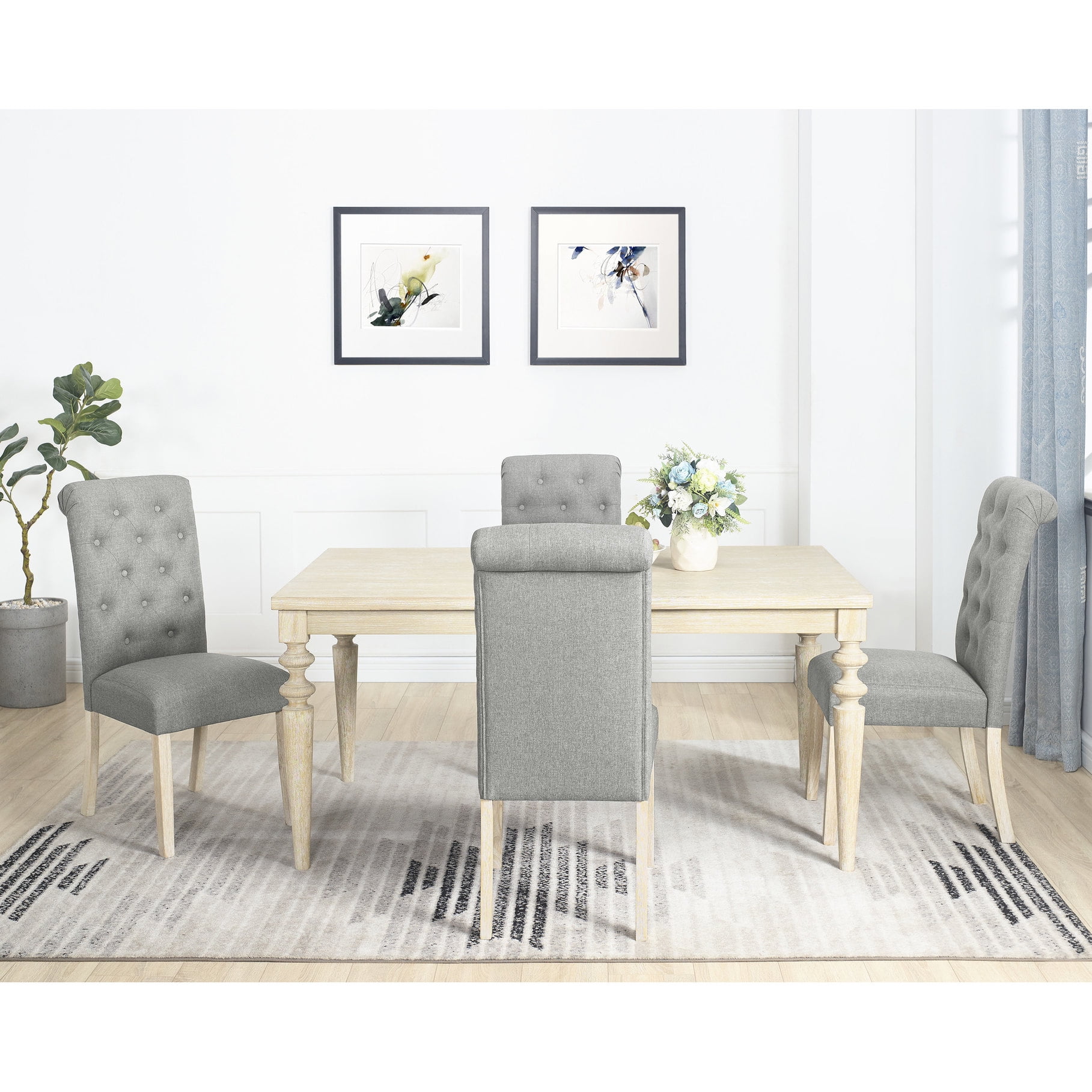 5-piece Dining Collection, MDF Table - Turned-Leg Design and Oak Chair ...
