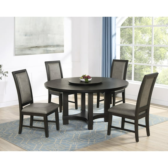5 - piece Dining Set for Home / Round Table, PU Upholstered Seats ...