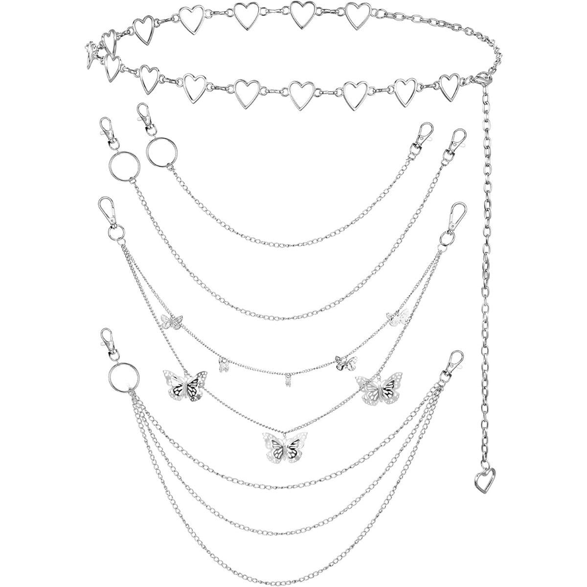 5-piece Gothic Hip-hop Jeans Chain Set, Multi-layered Heart-shaped and ...