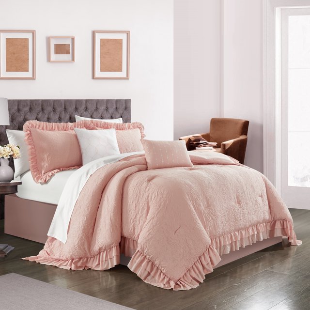 5 piece Kensley Comforter Set Washed Crinkle Ruffled Flange Border ...