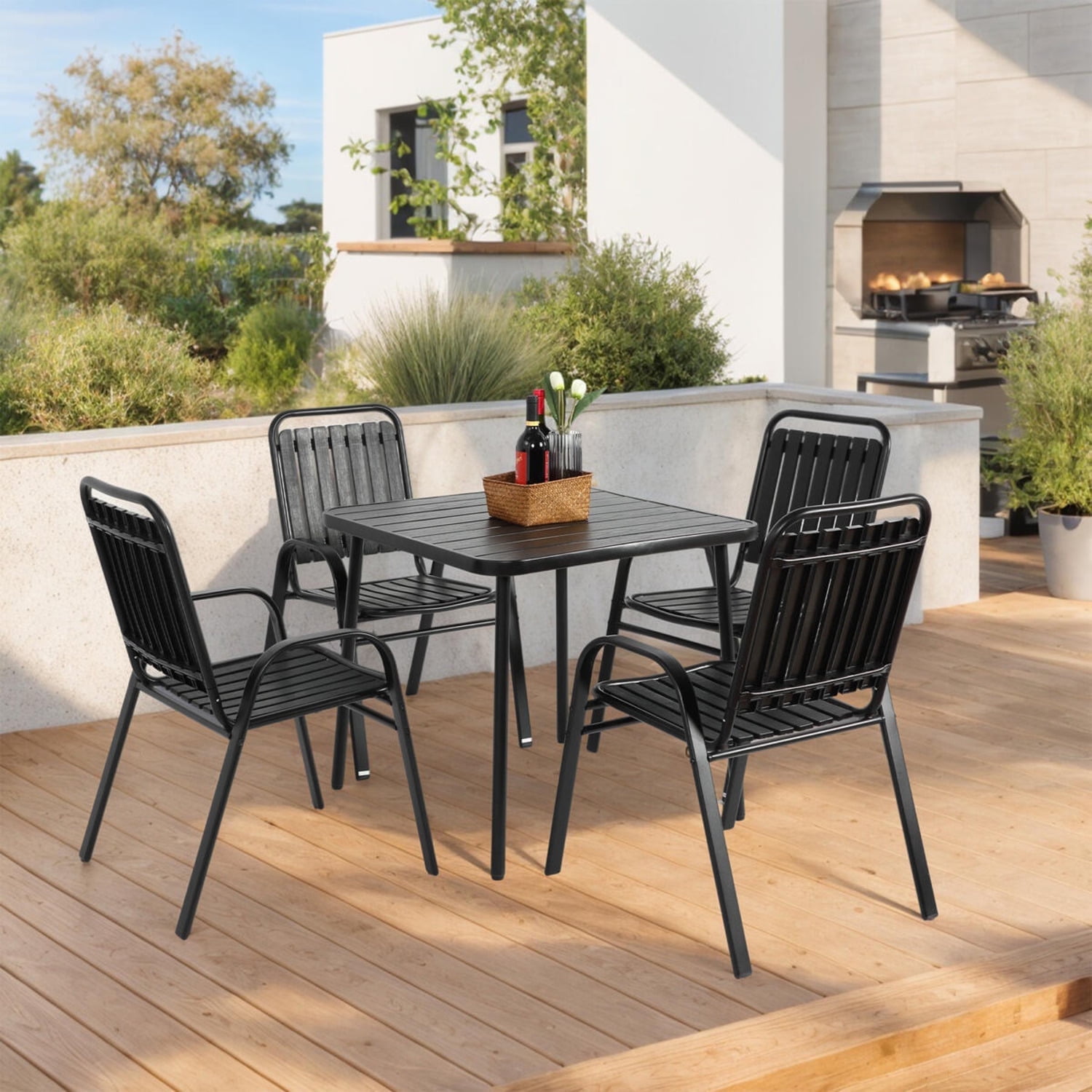 BOFANG 5-Piece Patio Dining Set with 4 Stackable Aluminum/Plastic ...