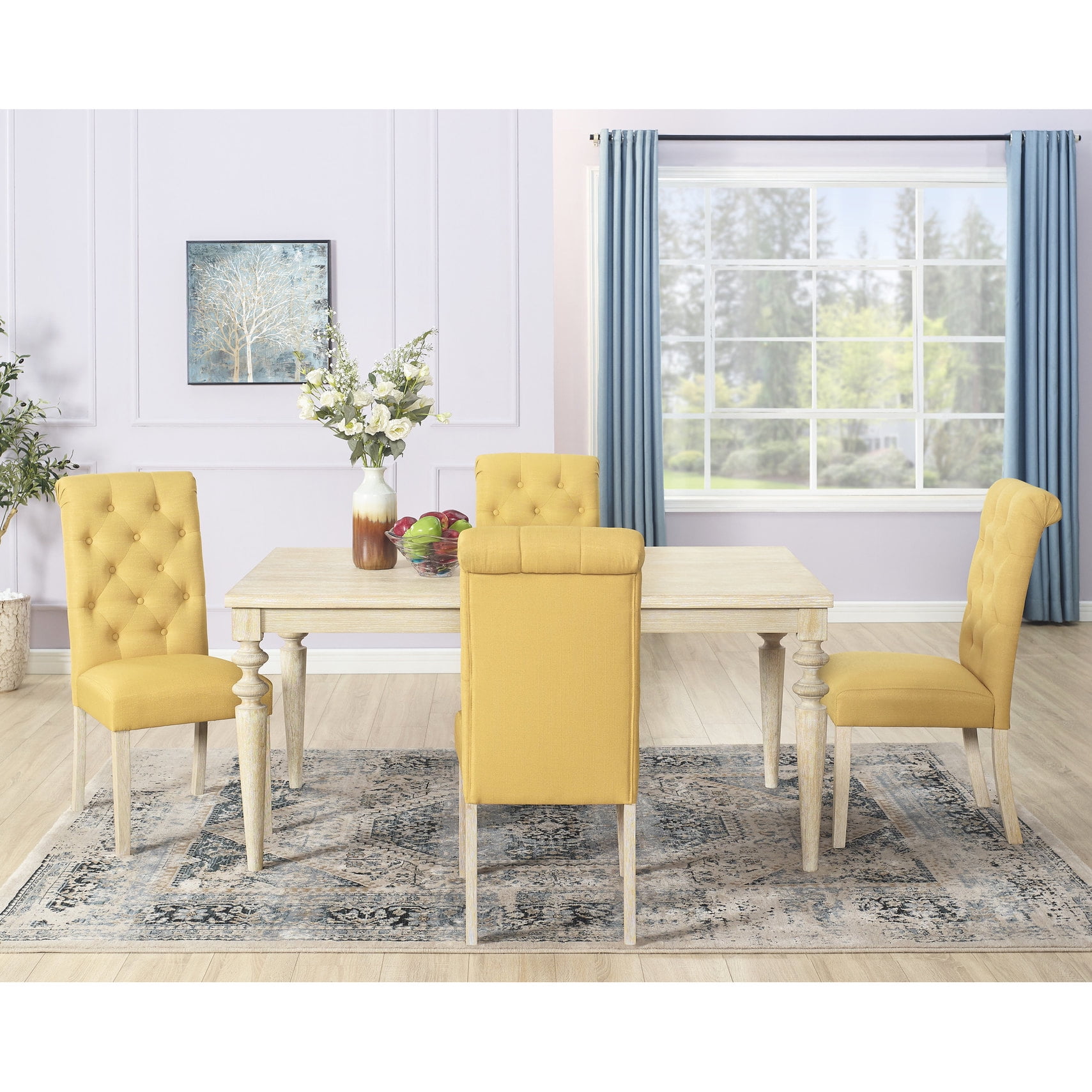 5-piece Rectangular Dining Set: Turned-Leg Table and 4 Parsons Chairs ...