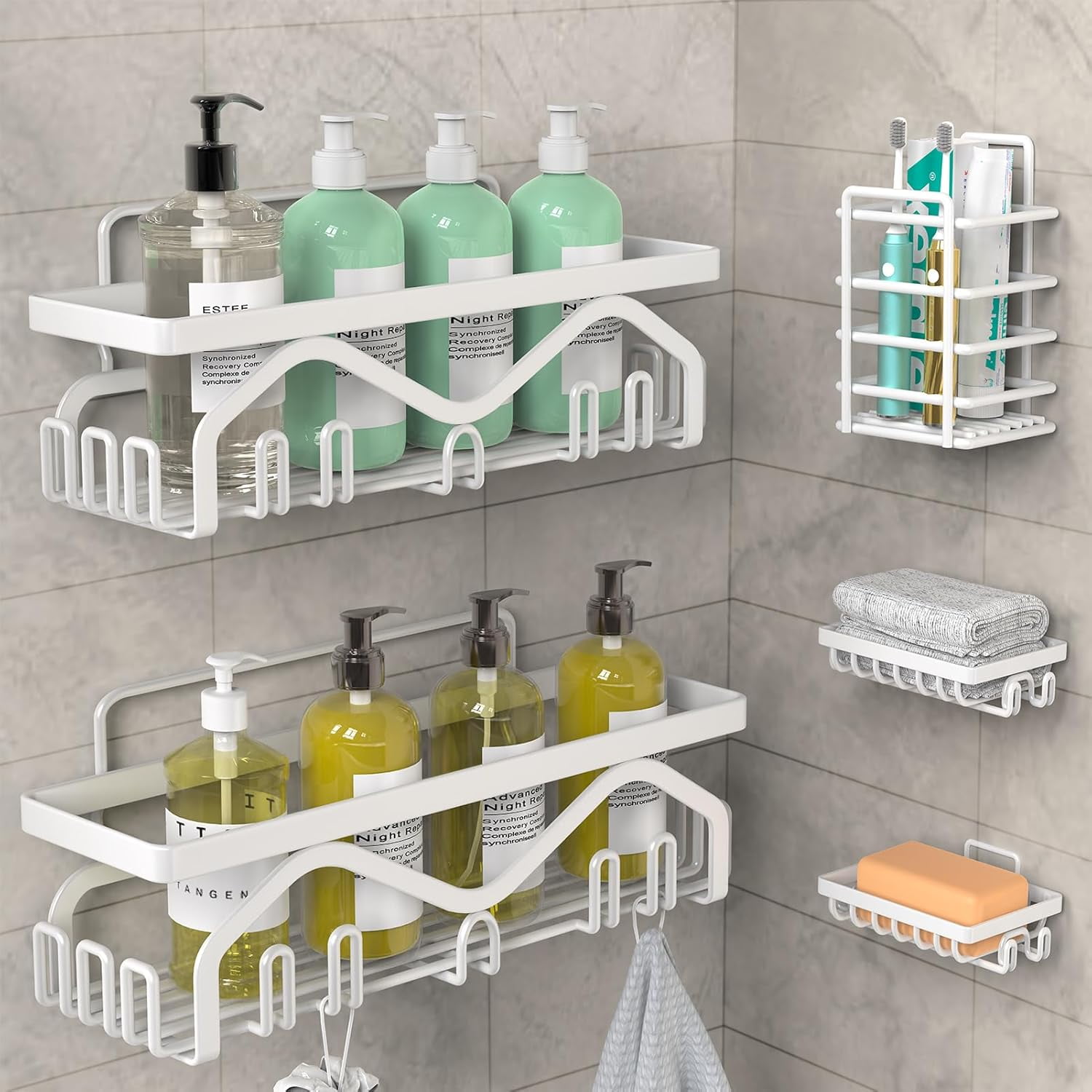 sasyxdc Shower Caddy Shower Shelves [5-Pack] Adhesive Shower Organizer ...