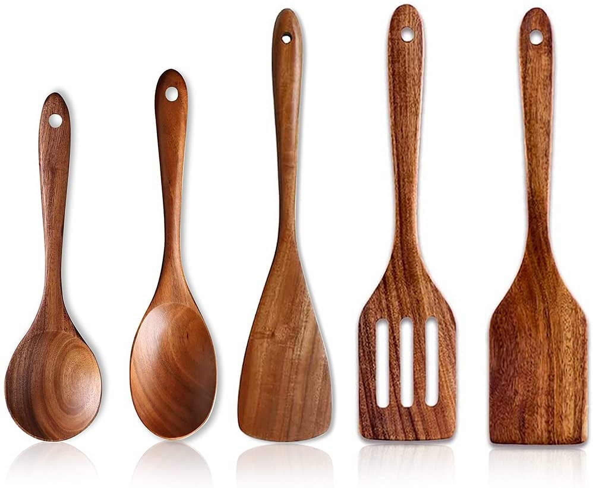 5-piece best wooden cooking spoon kitchen utensil set, ebony wooden ...
