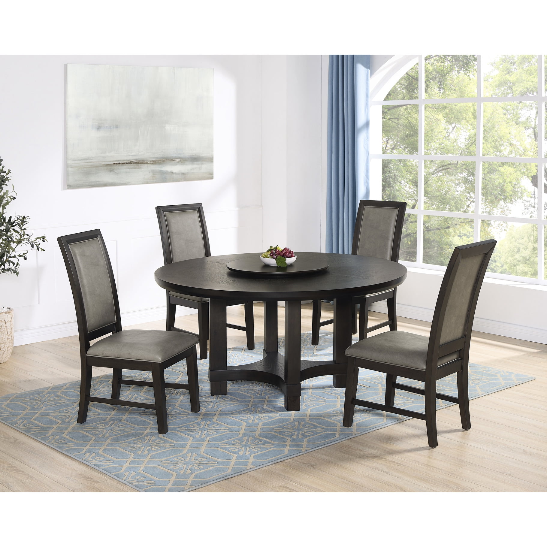 5 - piece brown set, wood material - Table with lazy Susan, standard ...
