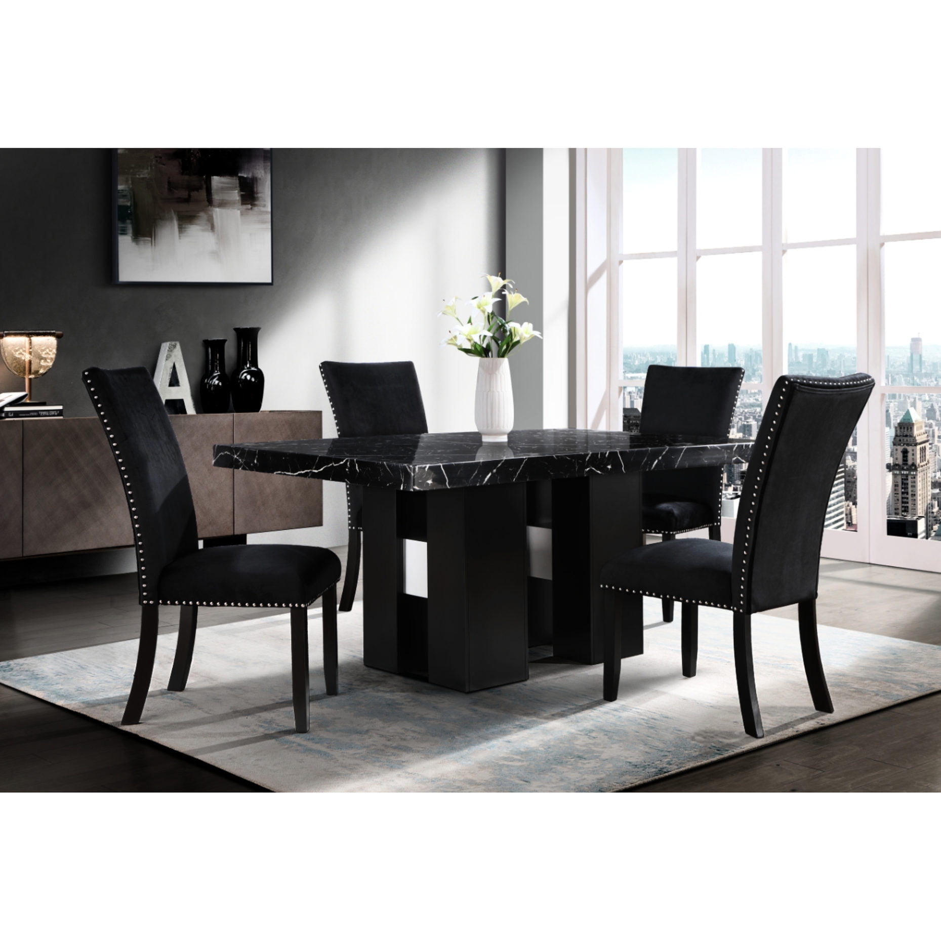 5-piece dining set 72-inch table double pedestal base seats 4 in dining ...