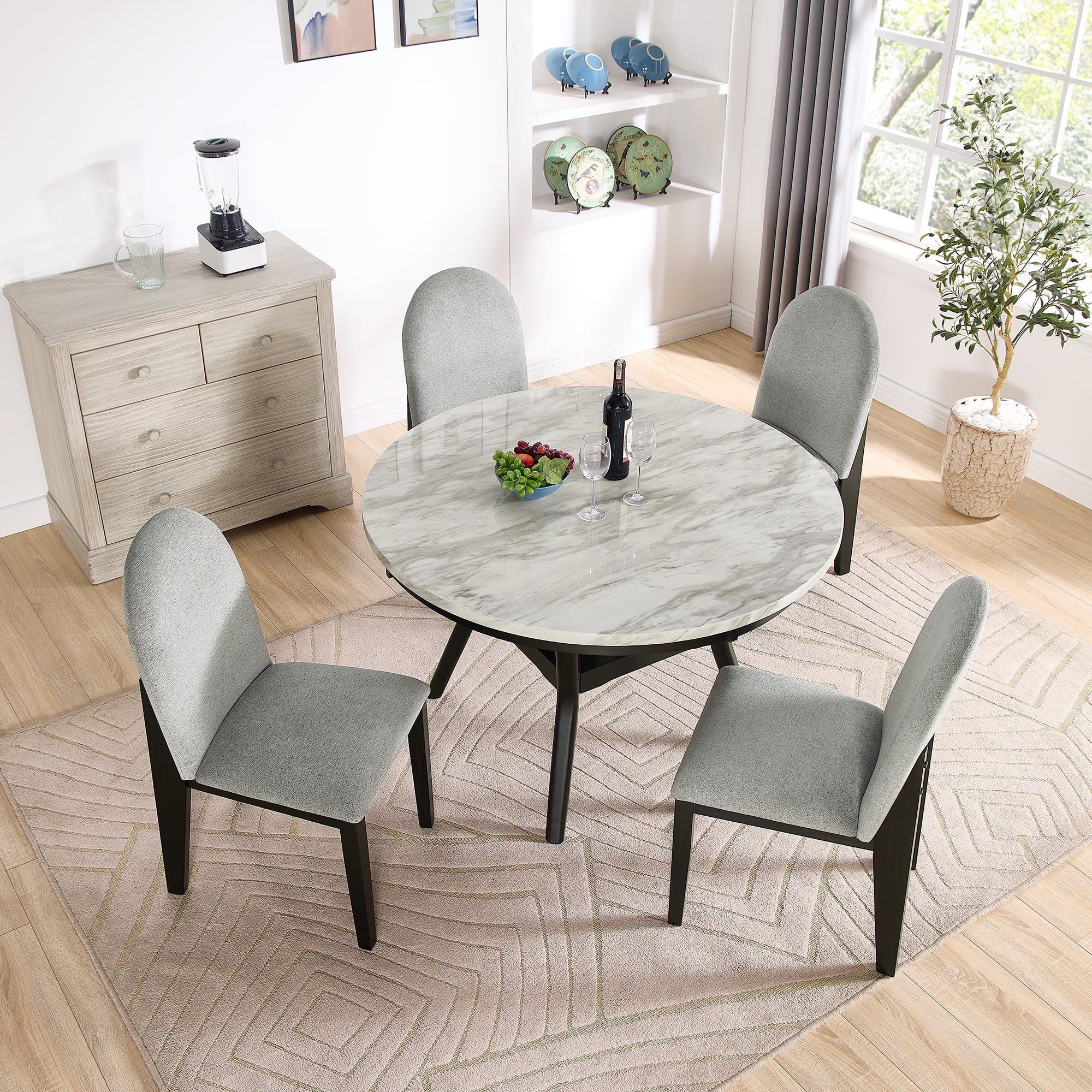 5 piece dining table and chair set, round dining table with 4 ...