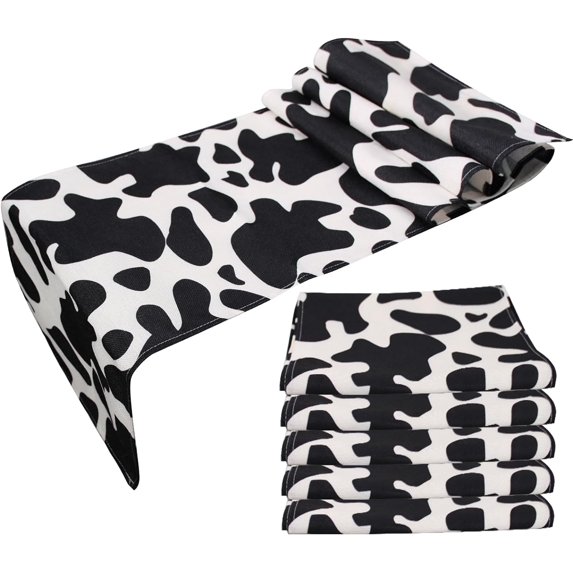 5-piece linen cow print tablecloth black and white farm cow print ...