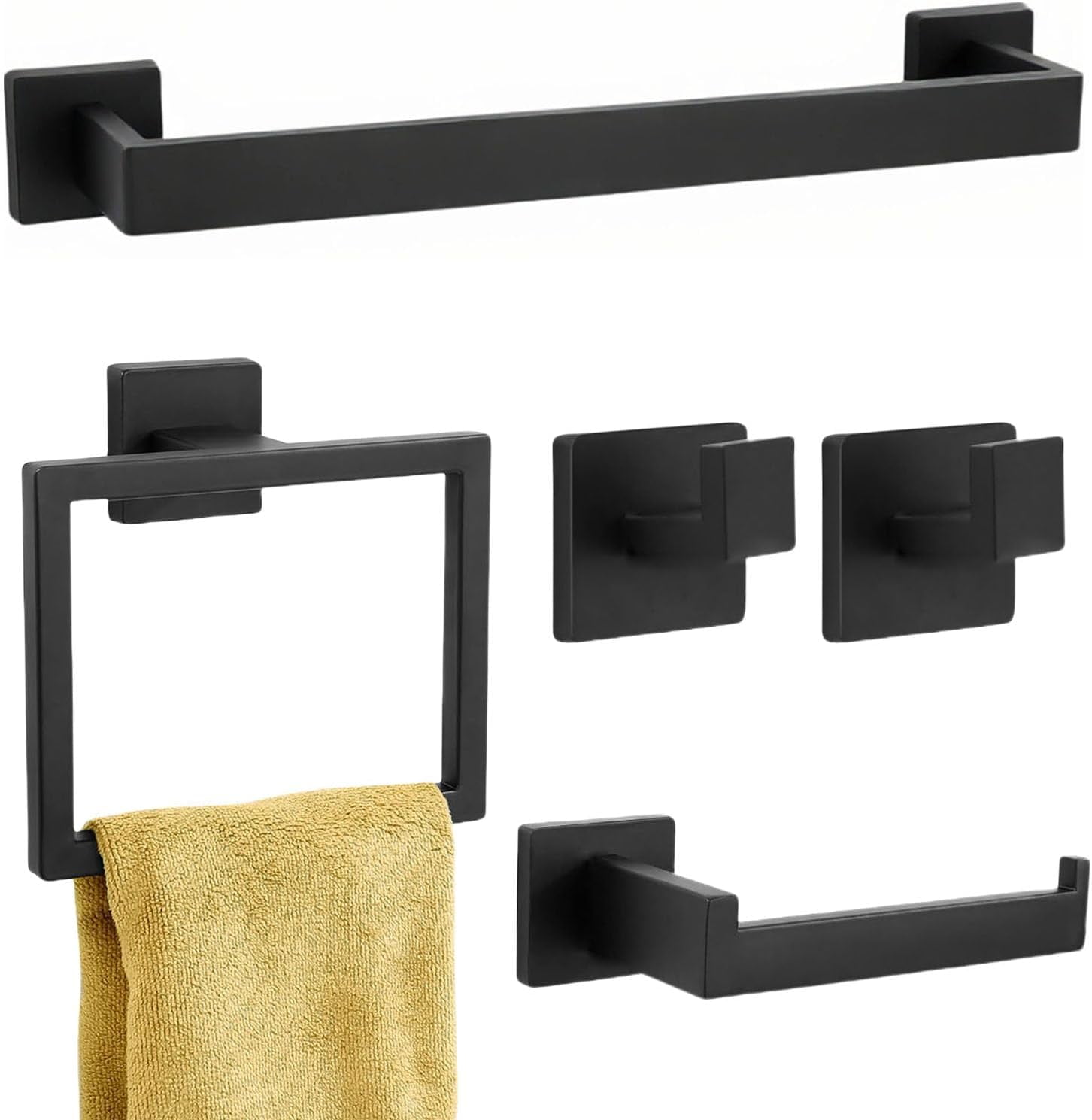 5-piece matte black bathroom hardware set - 16-inch stainless steel ...
