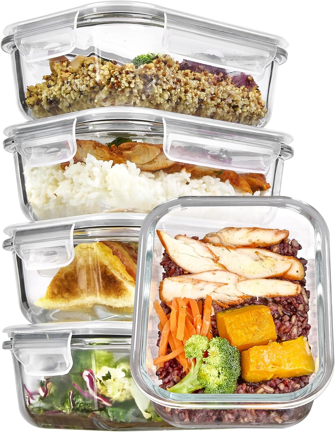 5-piece set of 22 ounce glass storage containers with lids, glass meal ...