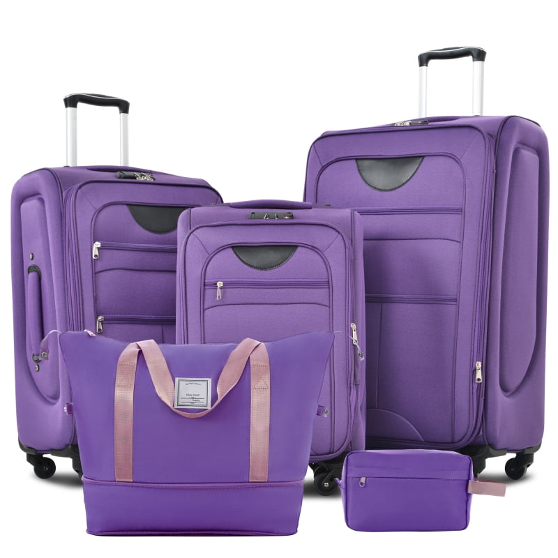 5-piece soft shell luggage set (20/24/28) inches, with travel bag and ...