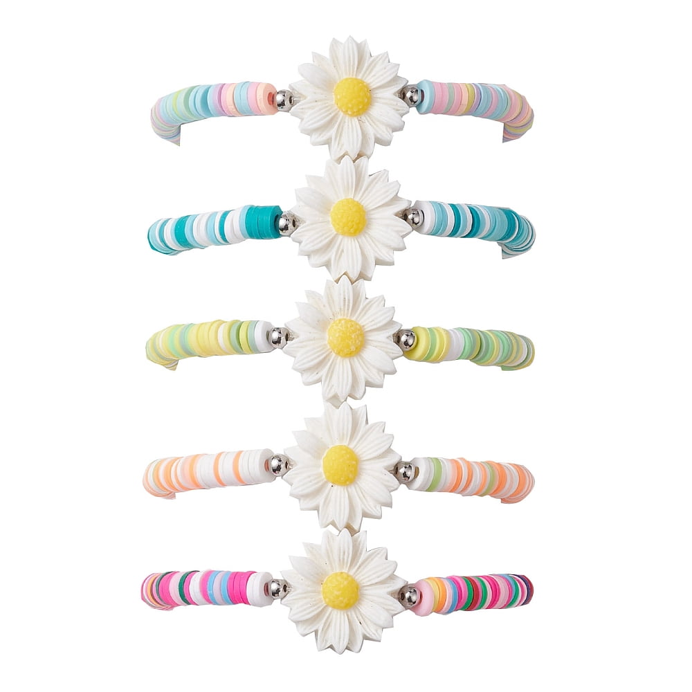 5 set 5pcs 5 color Polymer Clay Heishi Surfer Stretch Bracelets set ...