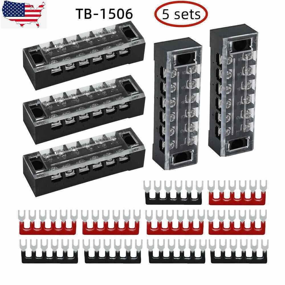 5 sets 600V 15A Dual Row 6 Position Screws Terminal Electric Barrier ...