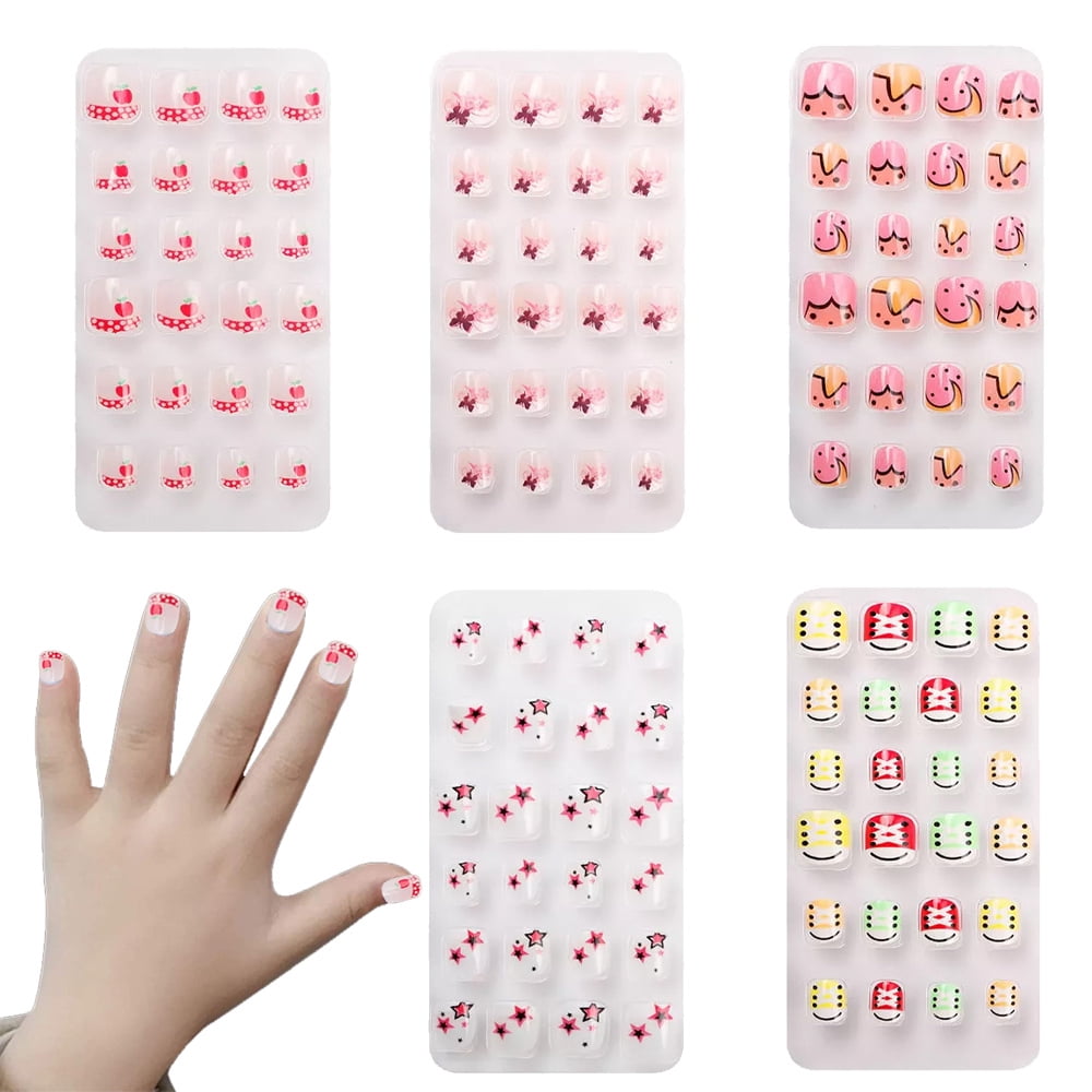5 sets Children Fake Nails Full Cover Short False Nail Lovely Gift for ...