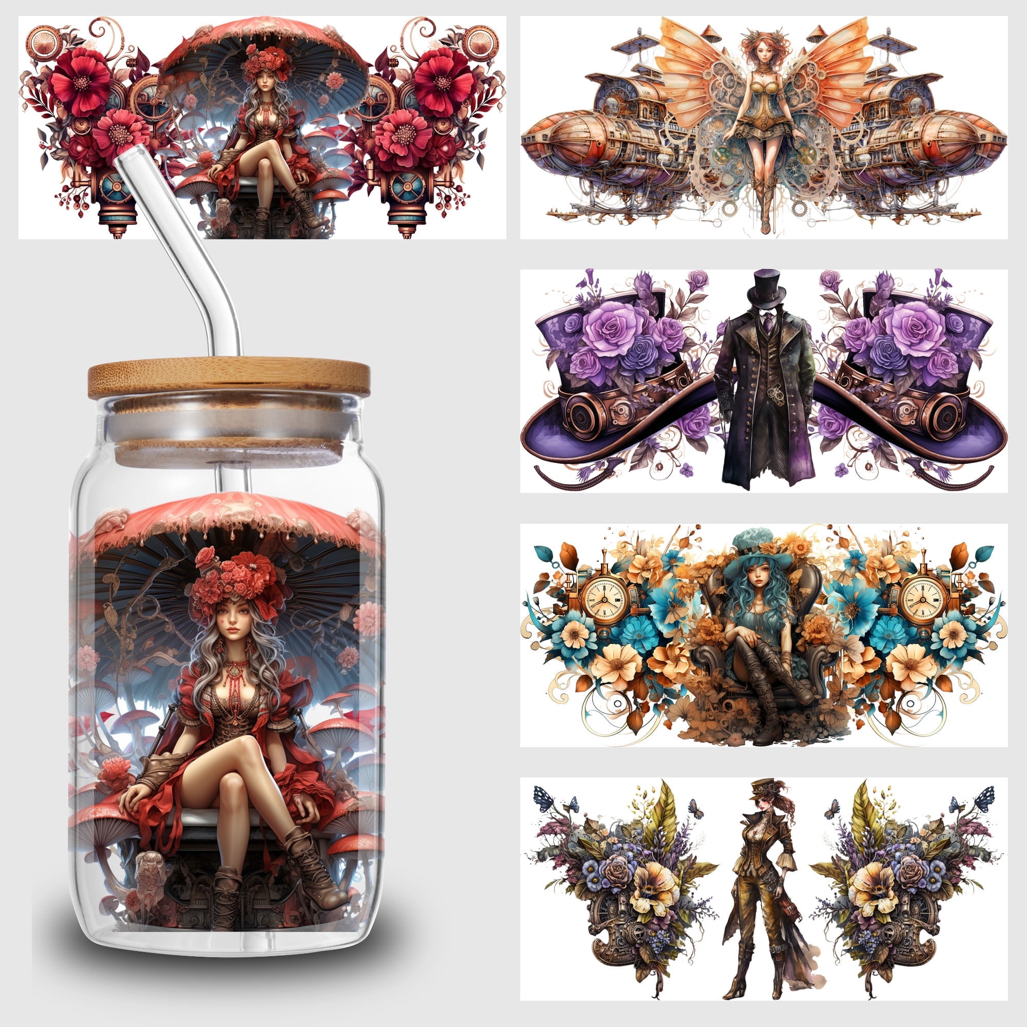 5 sheets Punk UV DTF Transfer Stickers, For Glass Tumbler, Waterproof Decals, Plastic Adhesive ...