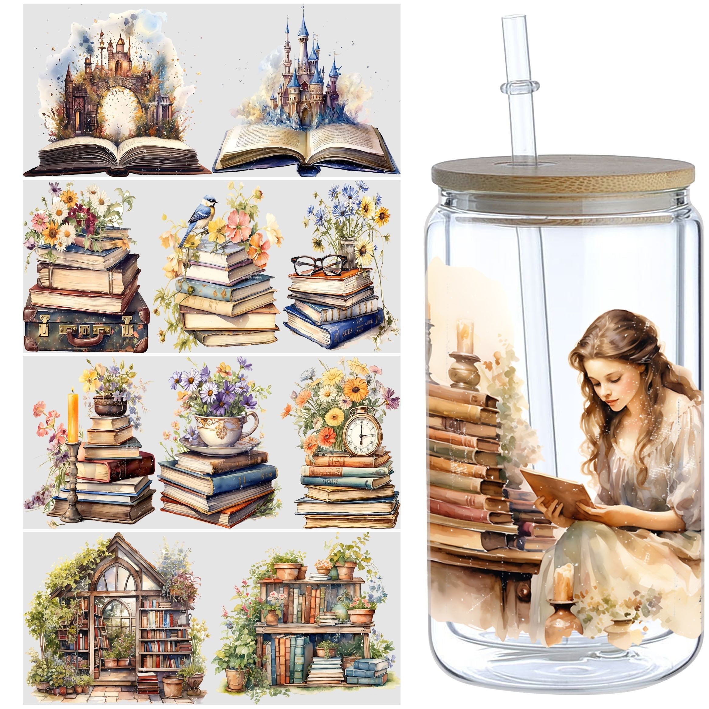 5 sheets retro books UV DTF Transfer Sticker Glass Cups Diy Wrap ...