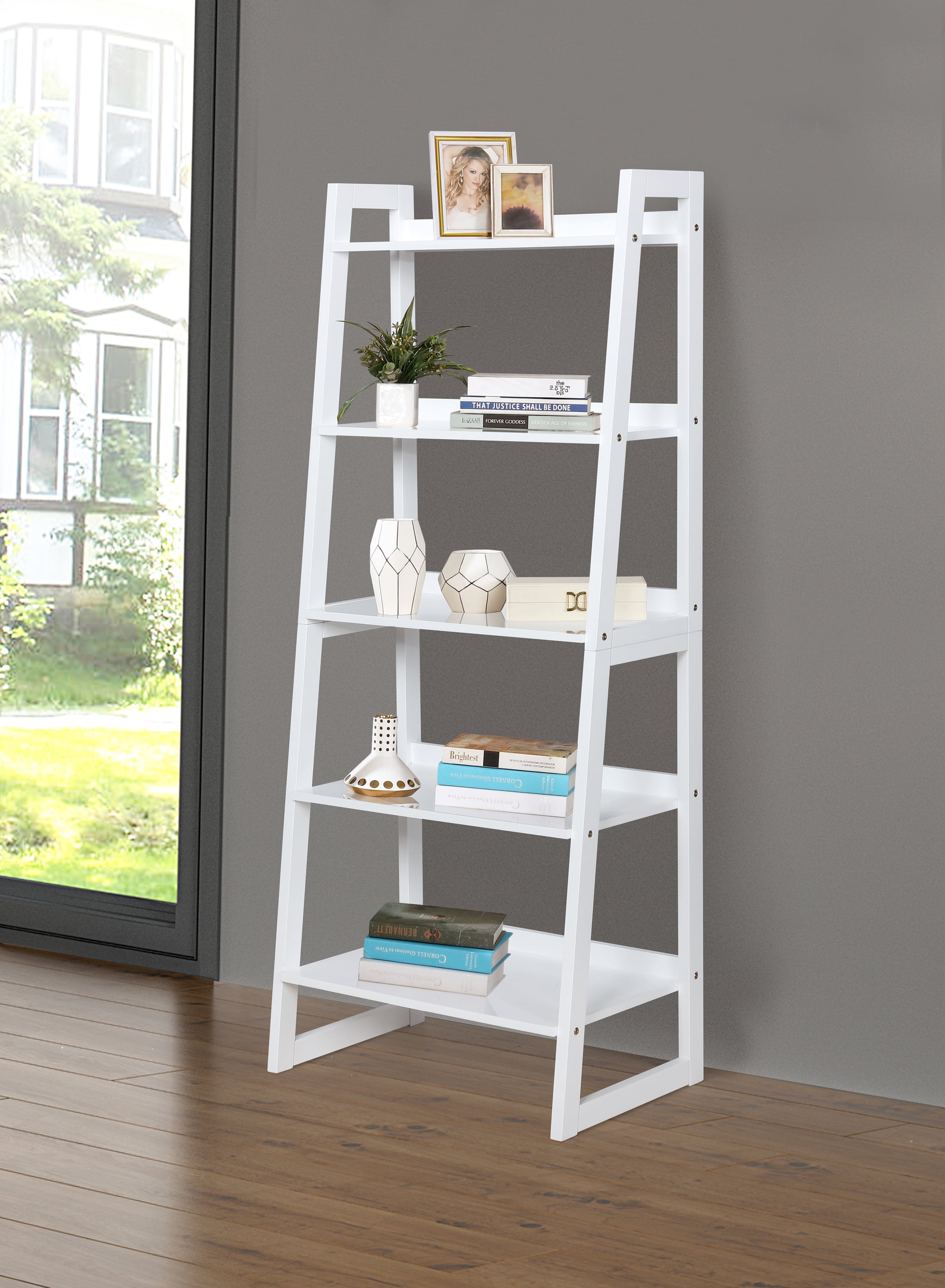 5-shelf Ladder Bookcase Cappuccino - Walmart.com