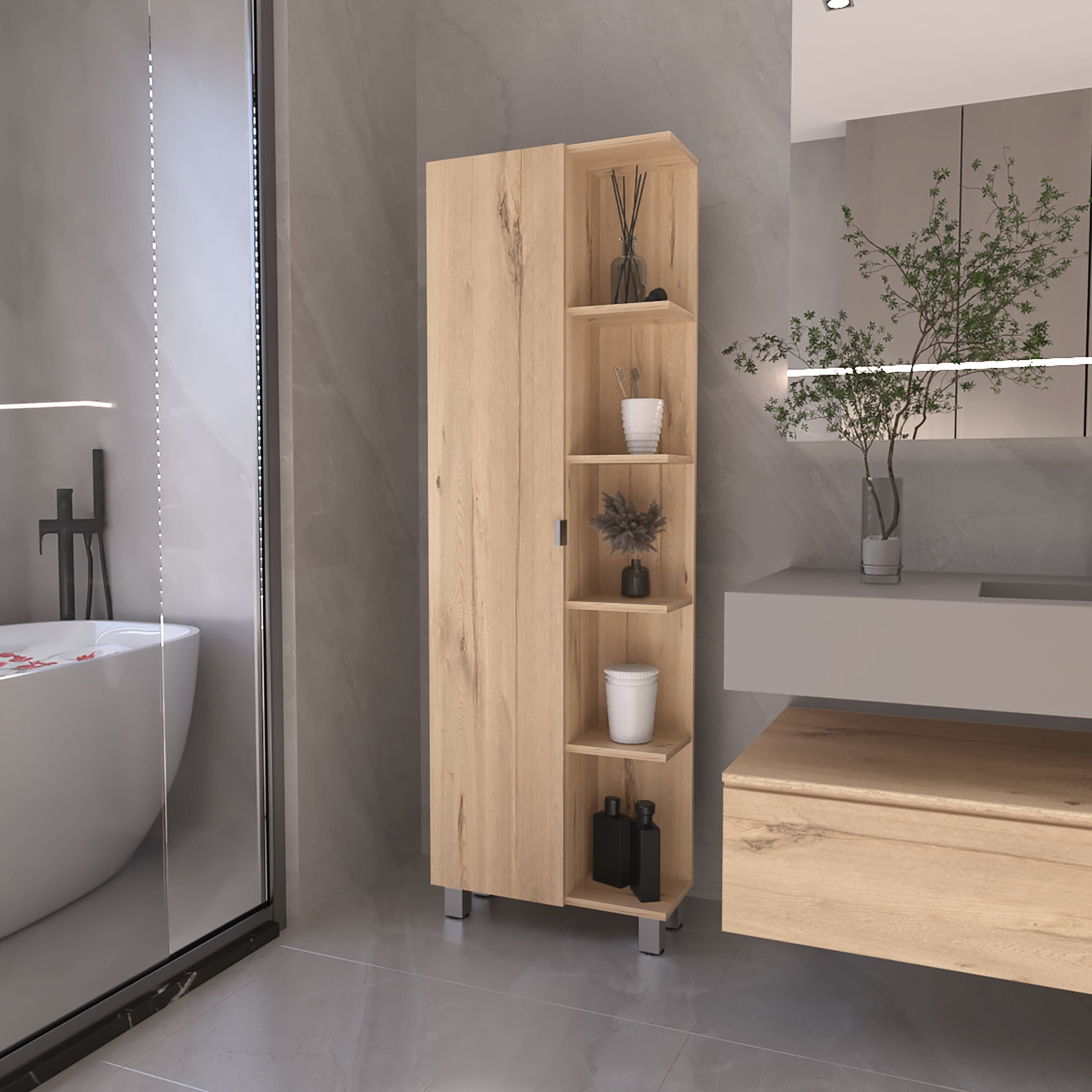 5-shelf Oak Storage Cabinet - Organize Your Home With Ease Linen ...