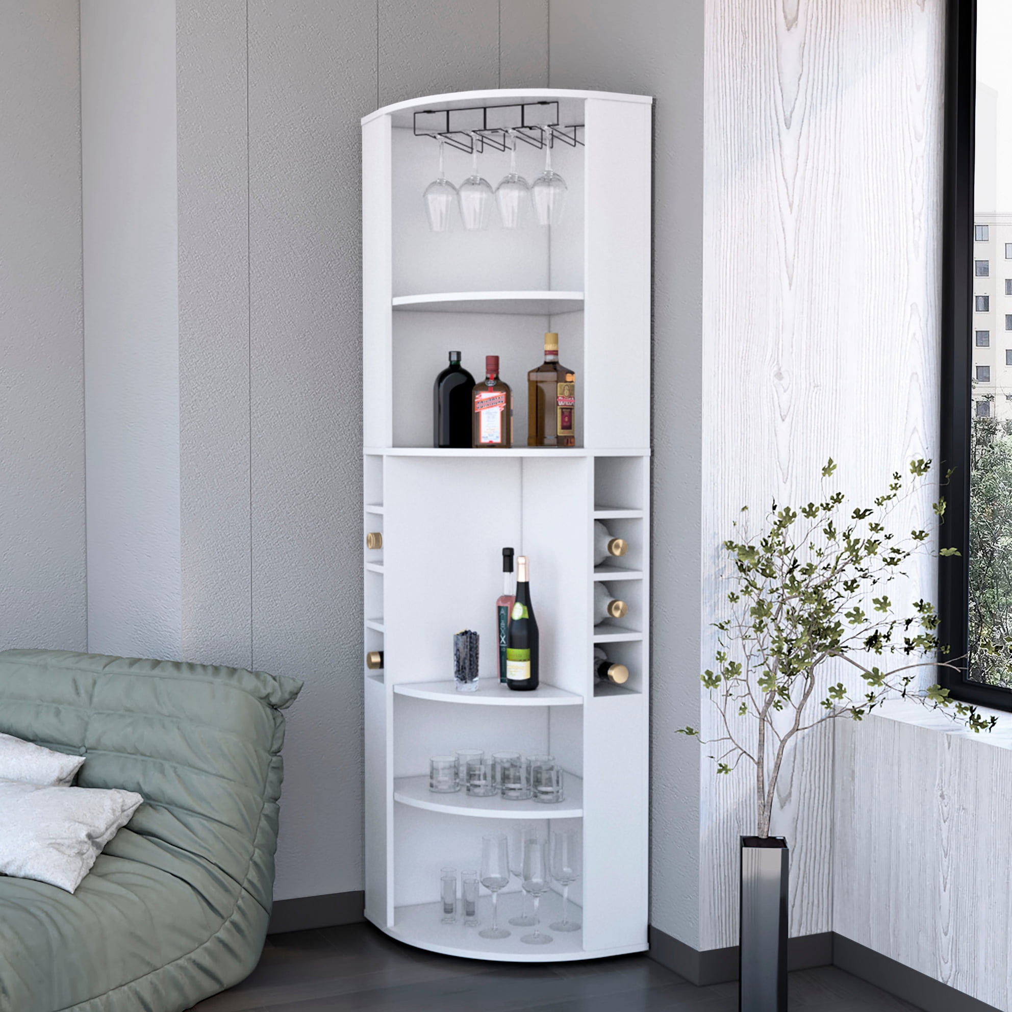 5-shelf White Corner Bar Cabinet For Home - Optimizes Room, And Chic 5 ...