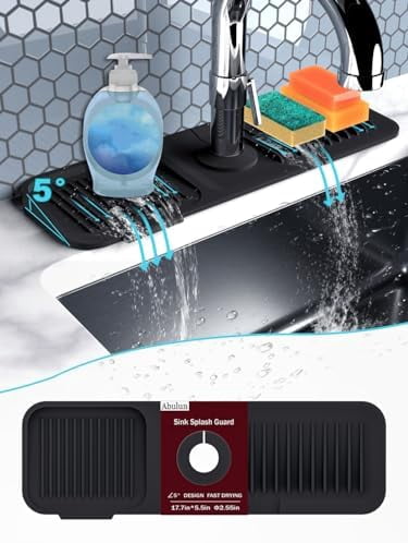 5°slope sink splash guard behind faucet -black silicone draining mat ...