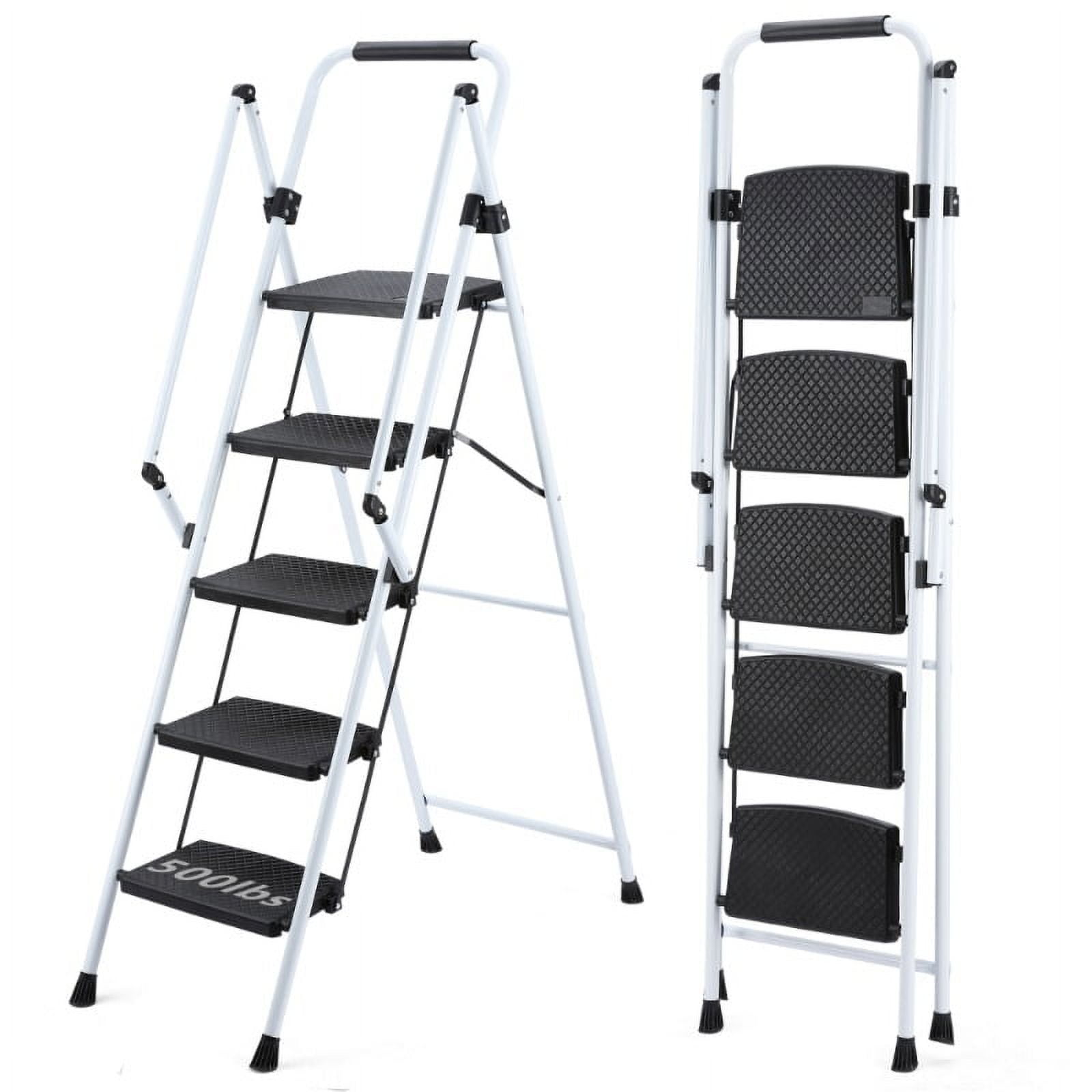 5-step ladder, folding ladder stool, with anti slip wide pedals, steel ...