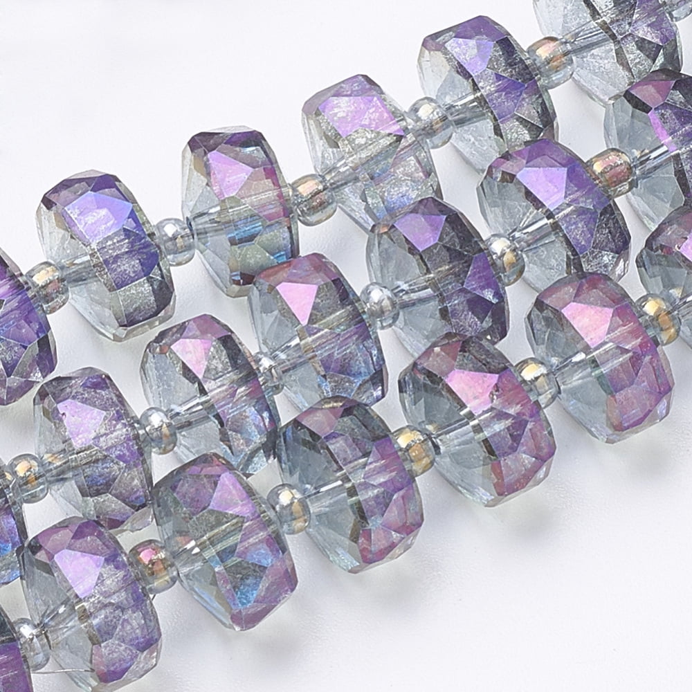 5 strand Electroplat Glass Beads Strands Rainbow Plated Faceted ...