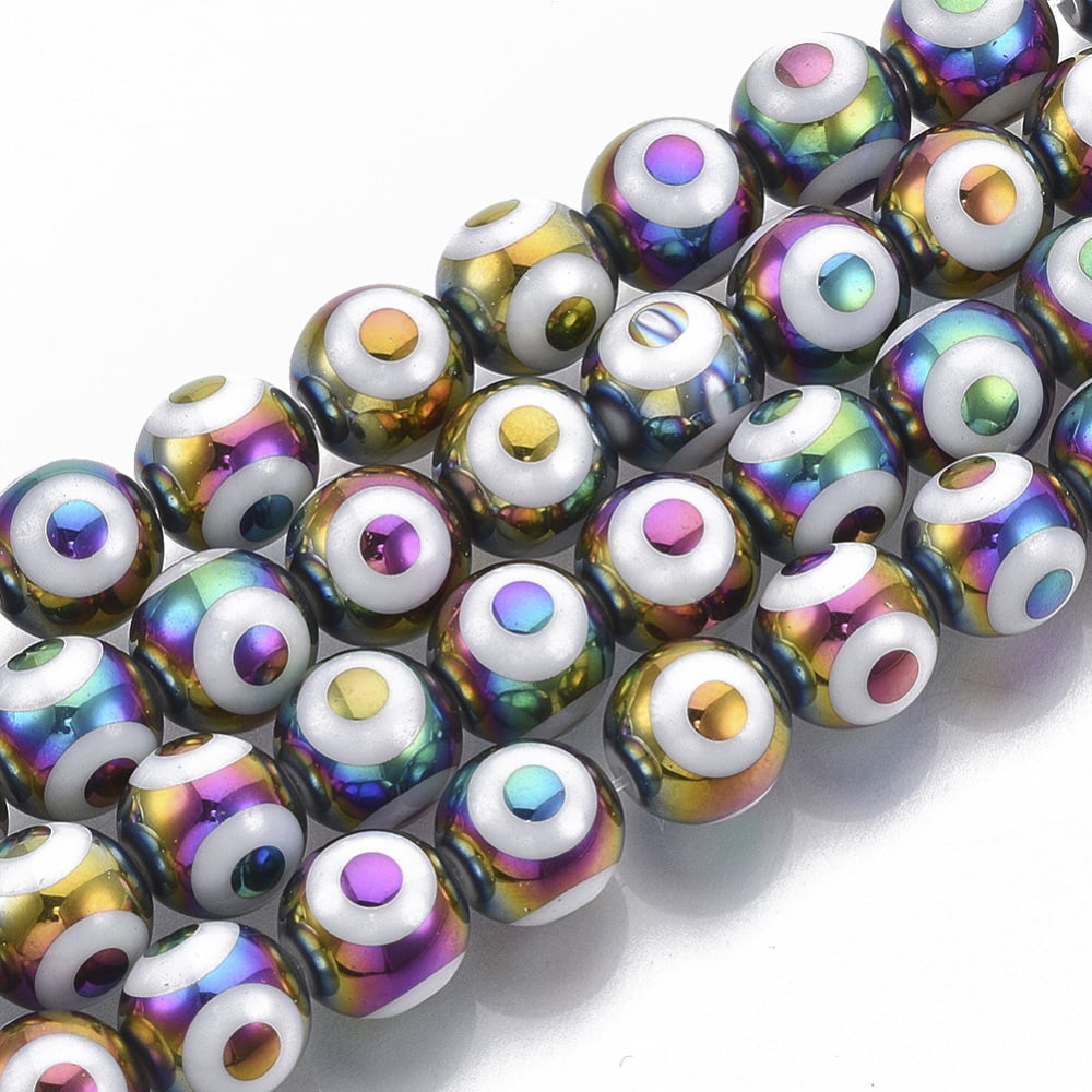 5 strand Electroplate Glass Beads Strands Round with Evil Eye Pattern ...
