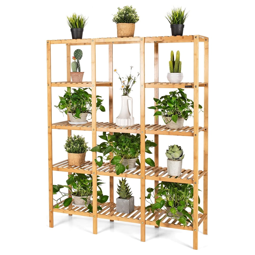 5-tier Bamboo Plant Display Organizer, Floor Standing Plant Stand ...