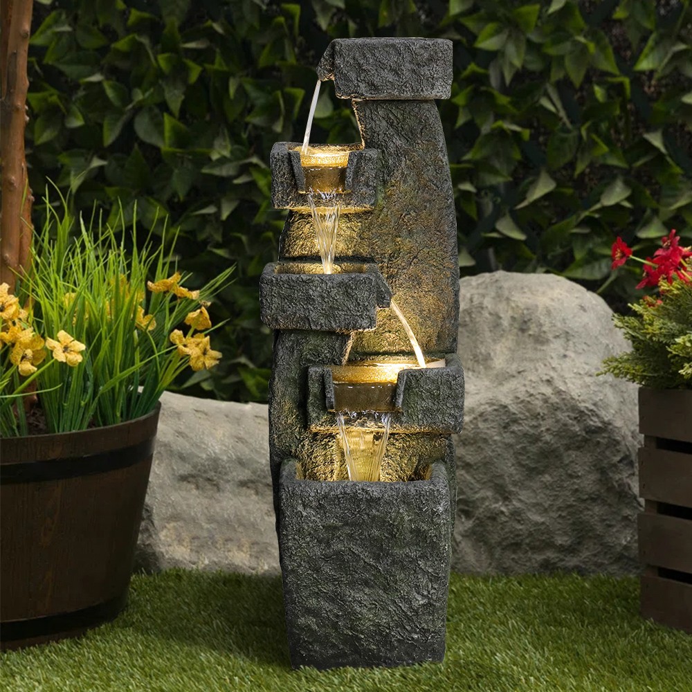 Gray Cement Modern Rectangular Waterfall Outdoor Fountain - Walmart.com