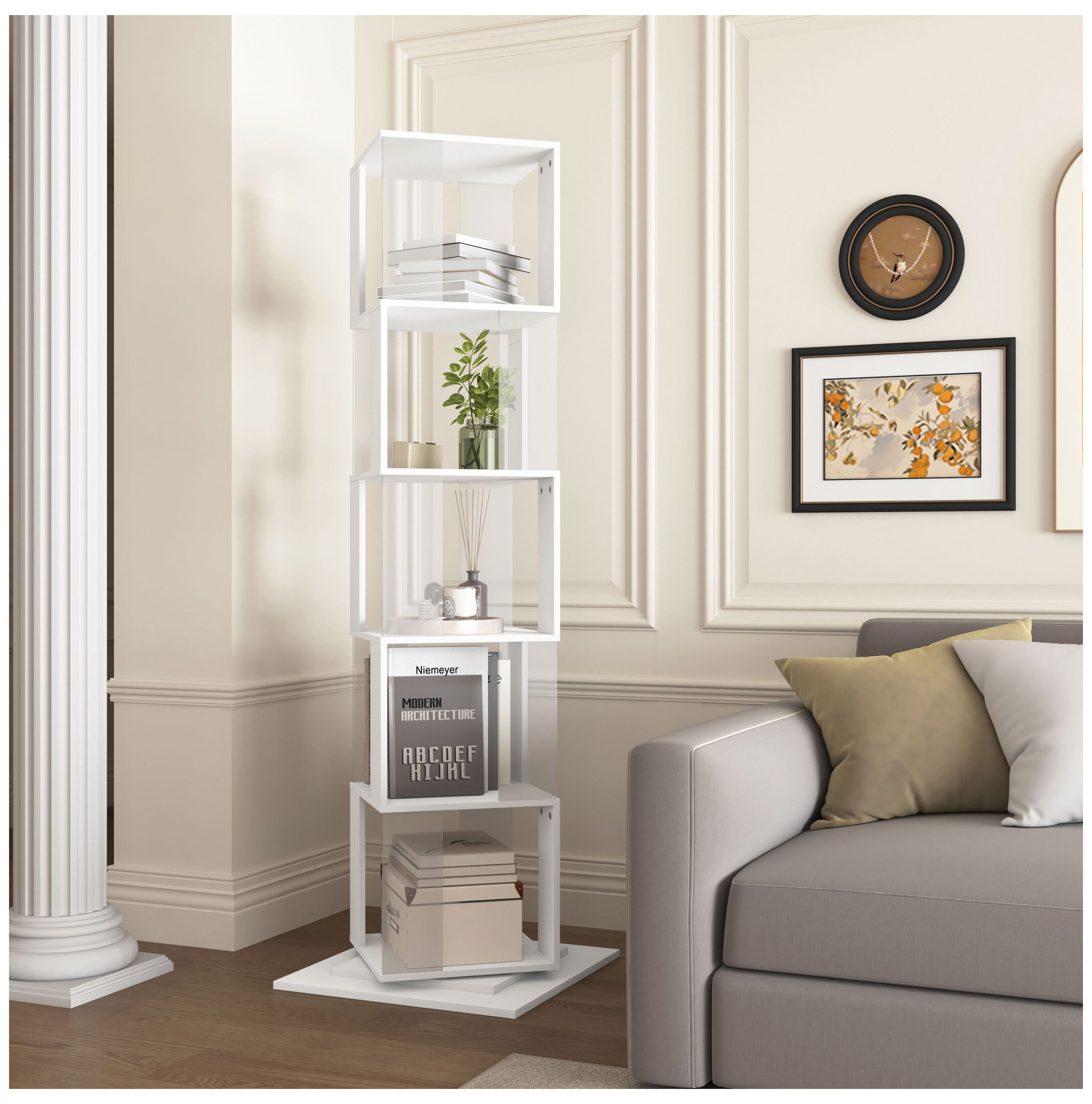 5 tier Rotating Bookshelf, Floor Rack Simple Bookcase with Acrylic plate Student Multi-Function ...