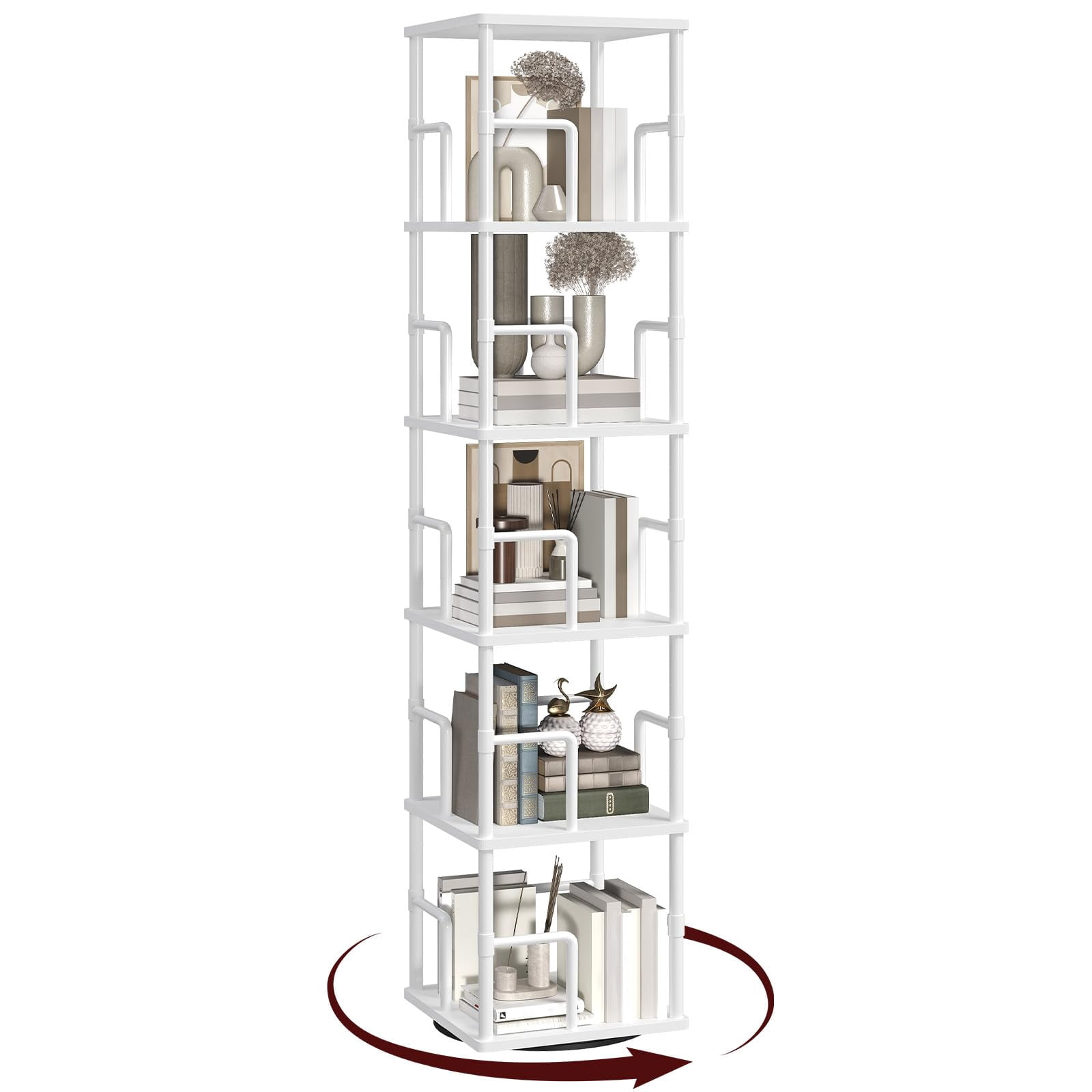 5-tier Rotating Bookshelf Freestanding Corner 360° Spinning Bookcase ...
