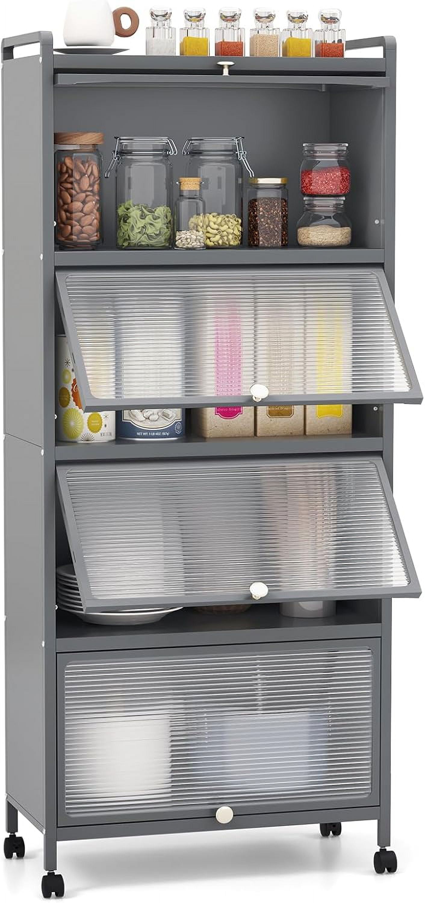 5-tier kitchen storage cabinet, freestanding baker’s rack with rolling ...