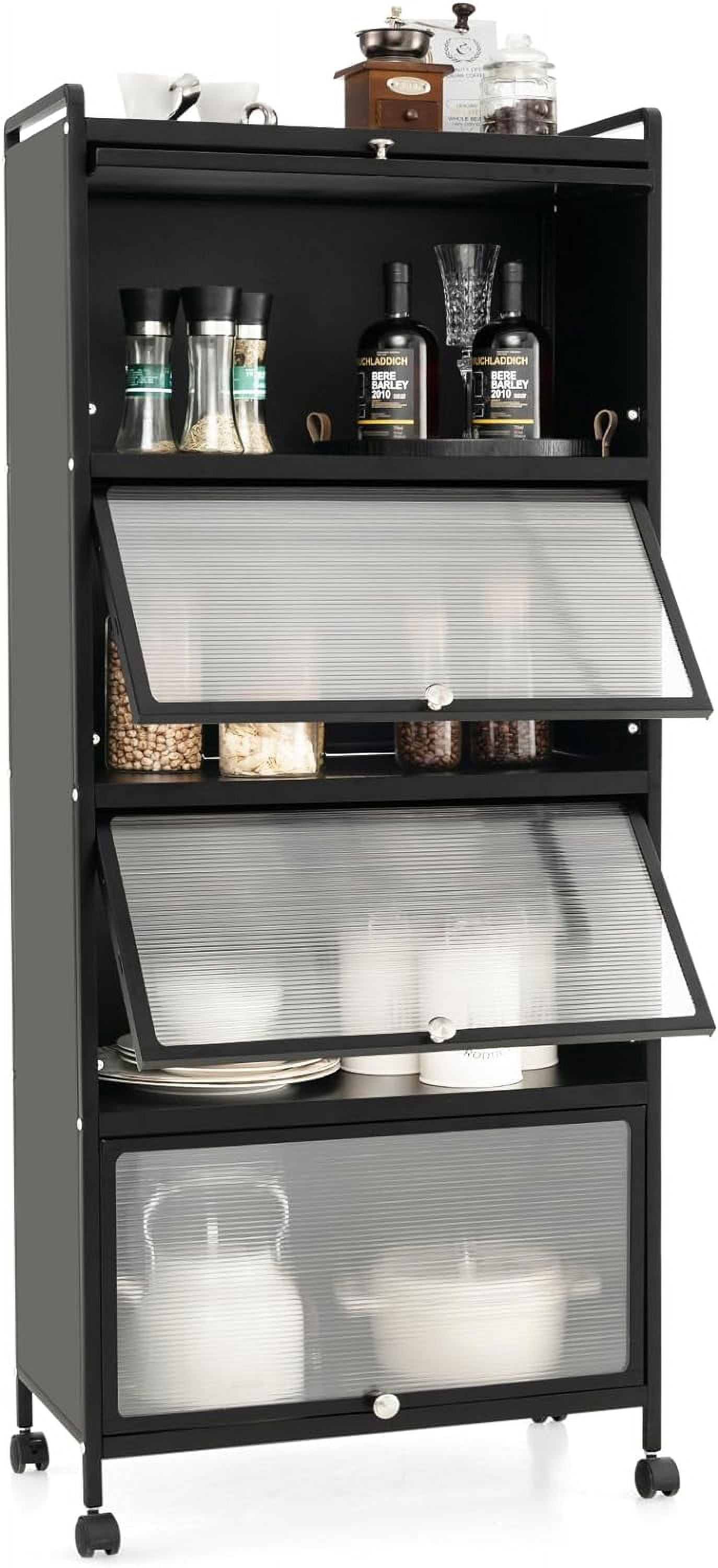 5-tier kitchen storage cabinet, freestanding baker’s rack with rolling ...