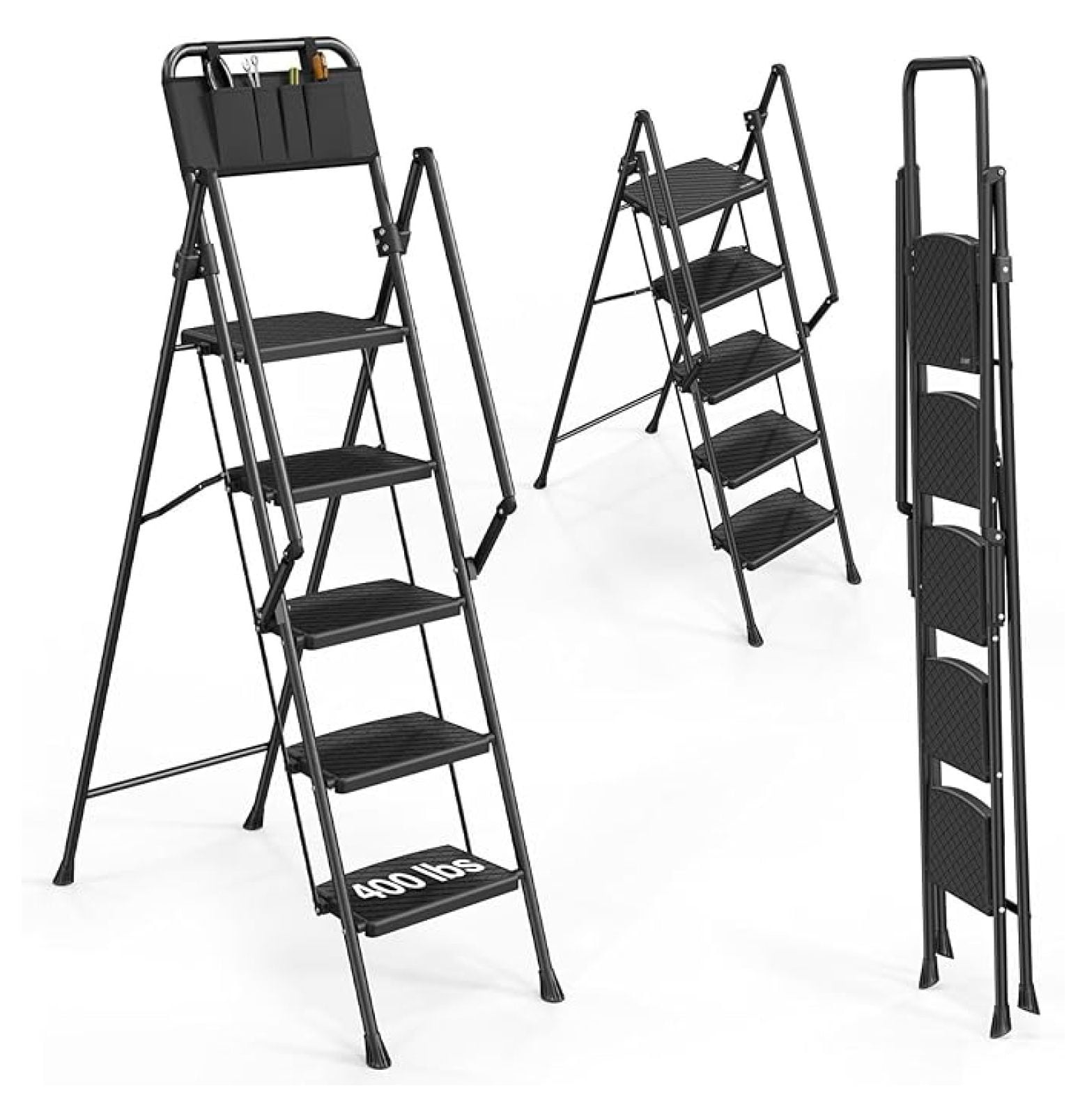 5 with Handrails, Folding Step Stool with Widened Anti-Slip Pedal ...