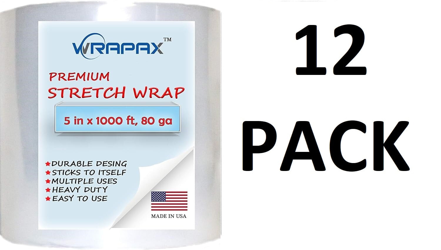 5" x 1000' 3 inch Core Shrink Wrap -80 ga - Plastic Stretch Wrap ( 12 ...
