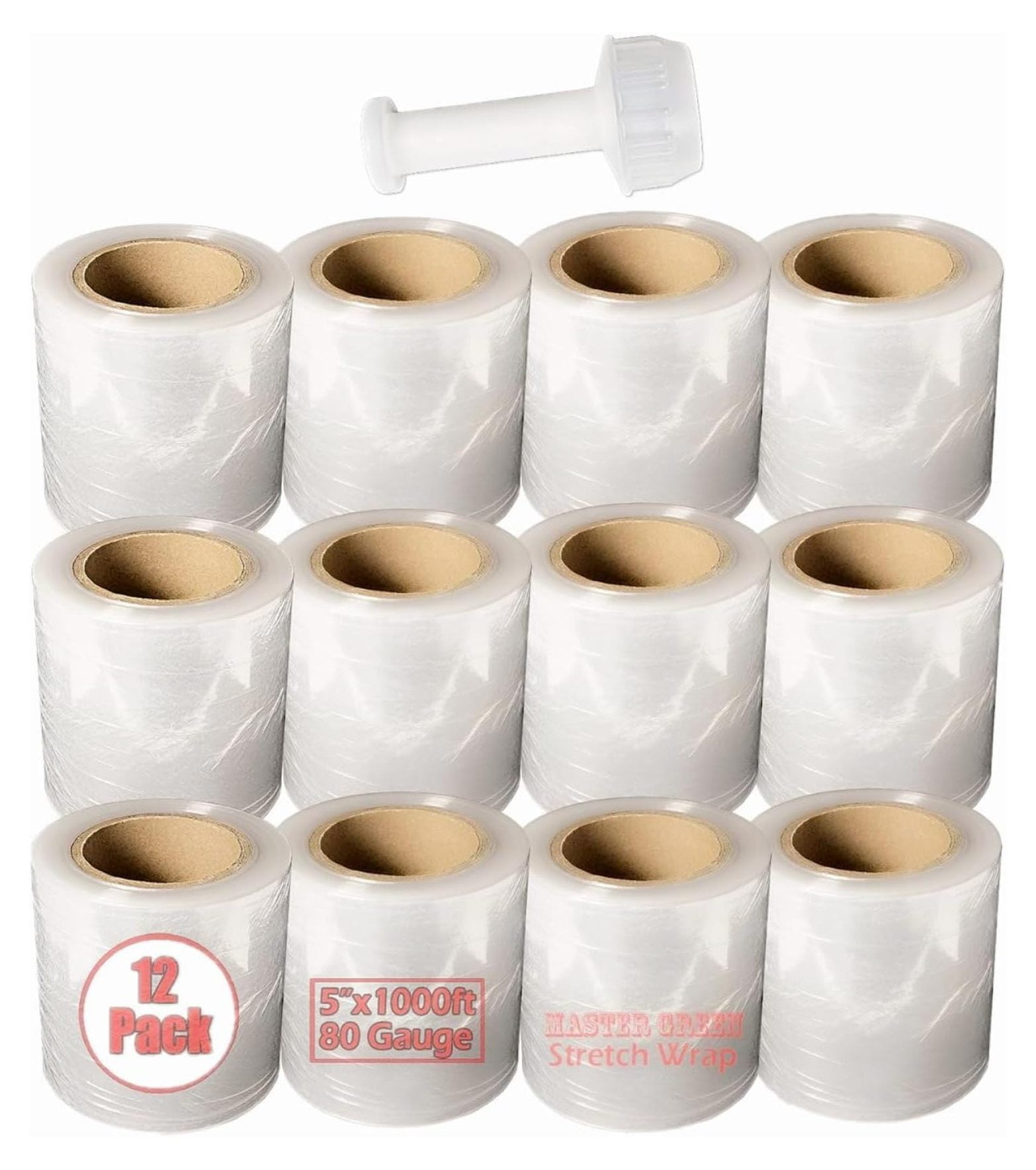 , 5" x 1000ft 80 Gauge (Pack of 12 Rolls) Clear Plastic Mini Hand ...