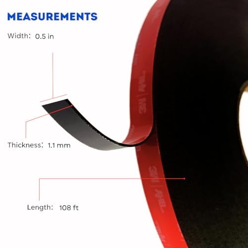 .5" x 108' Roll 3M VHB Tape 5952 Double-Sided Acrylic Foam Tape, Heavy ...