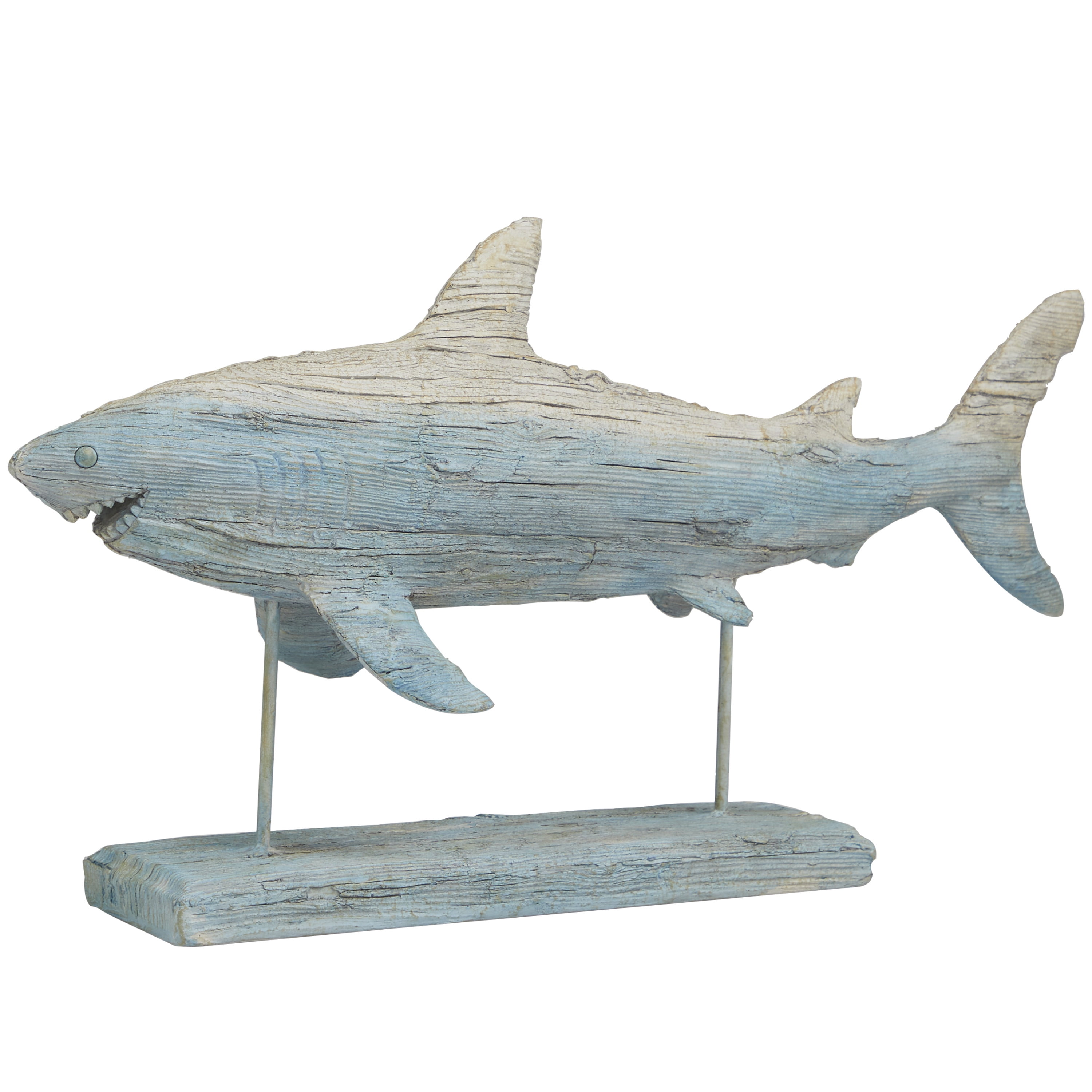 5" x 12" Light Blue Polystone Textured Ombre Shark Sculpture with Stand ...