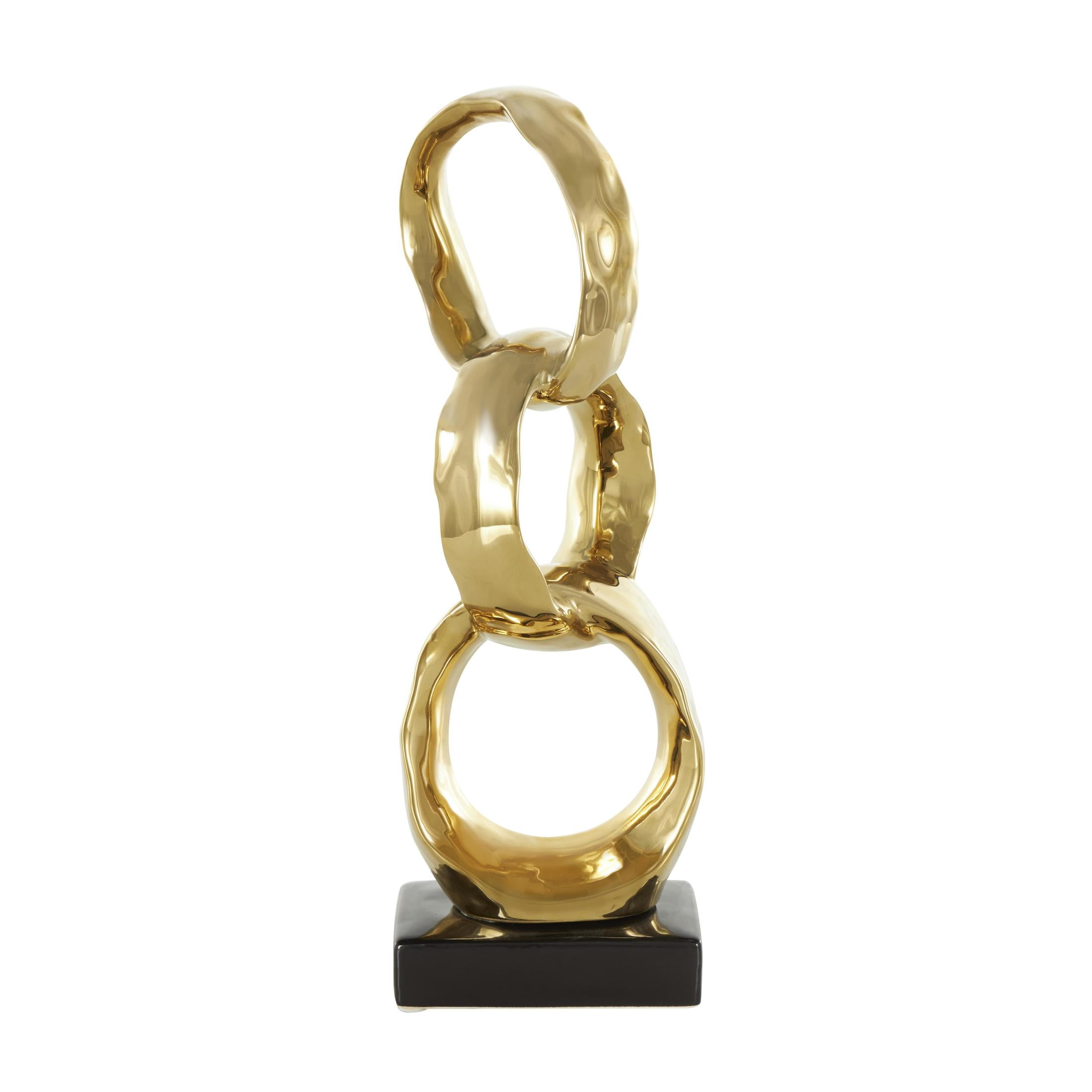 Free Shipping! DecMode 5x15 Gold Ceramic Interlocked Rings Sculpture ...