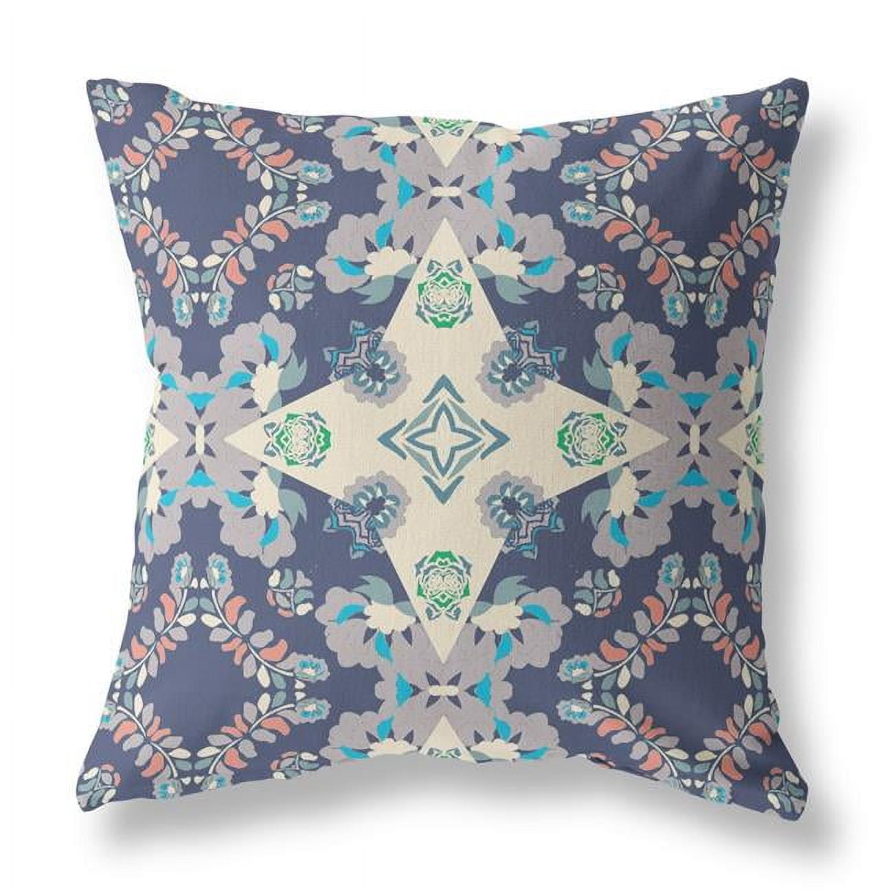 5 x 16 x 16 in. Blue & Off White Floral Blown Seam Suede Throw Pillow ...