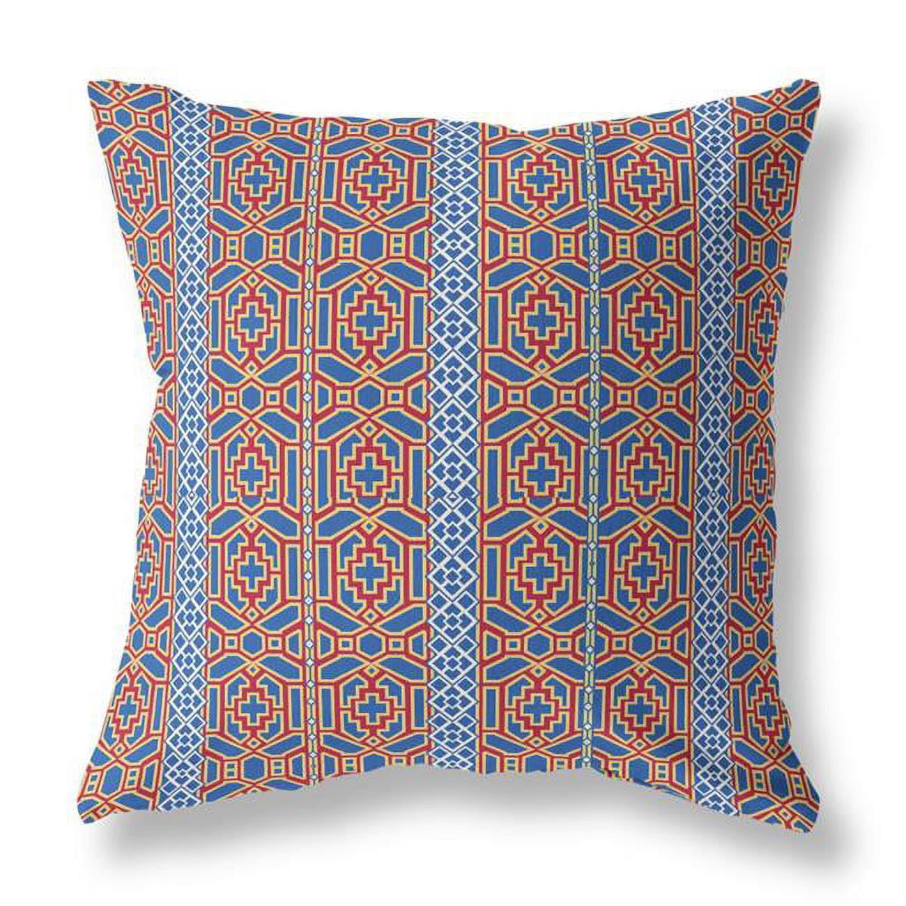 5 x 16 x 16 in. Blue & Red Geometric Blown Seam Suede Throw Pillow ...