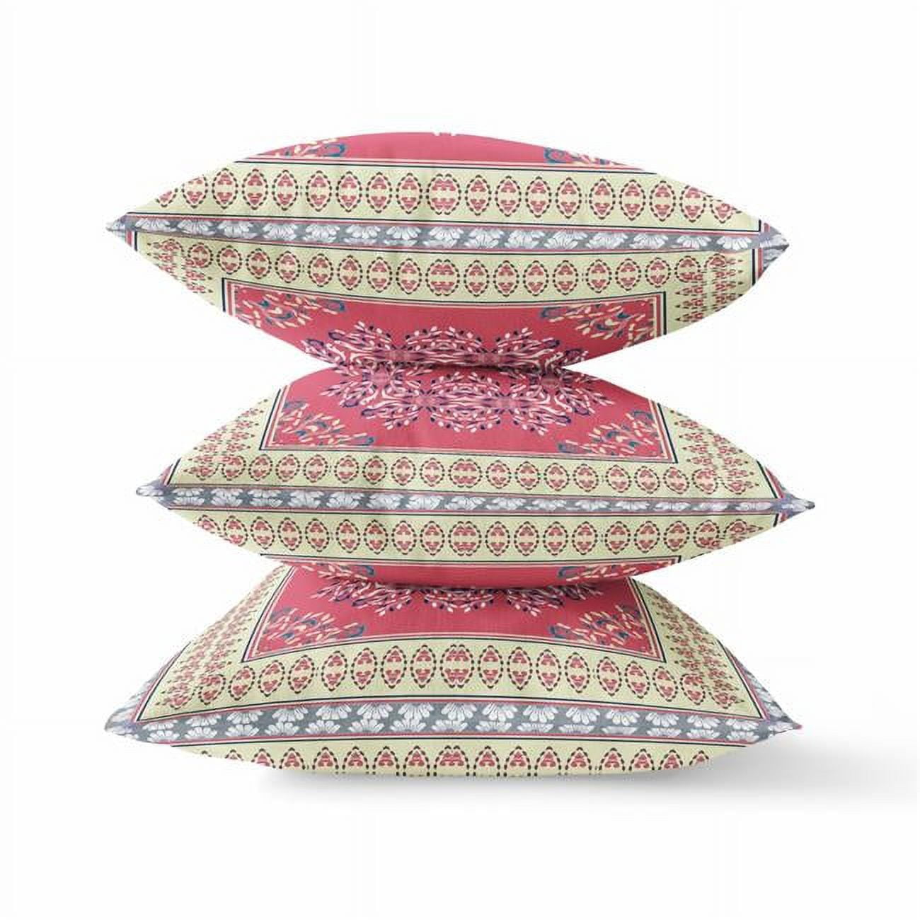 5 x 16 x 16 in. Cream Pink Geometric Blown Seam Suede Throw Pillow ...