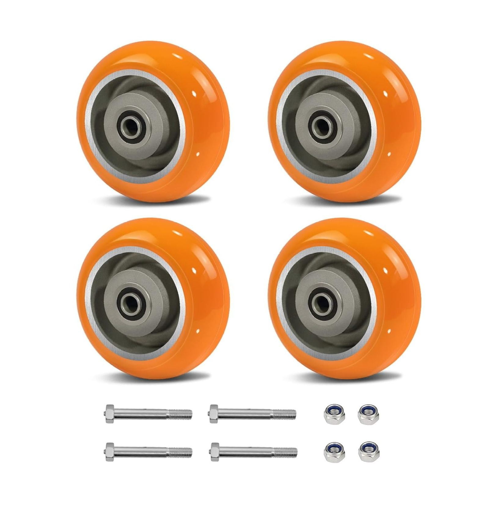 5" x 2" Industrial Casters, Crowned Polyurethane Tread &Solid Aluminum ...