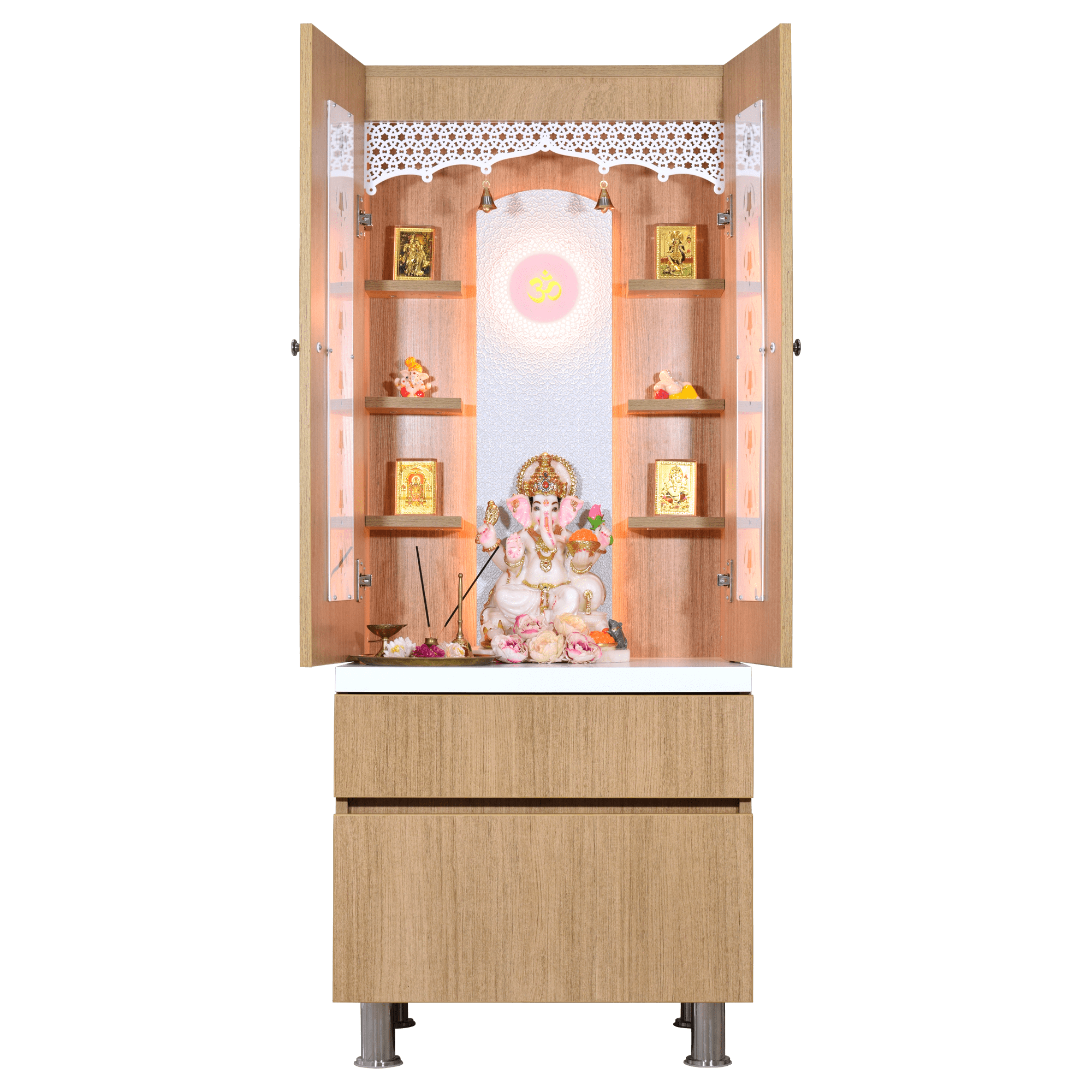 5' x 2' Natural Teak Finish Mandir with doors - Walmart.com