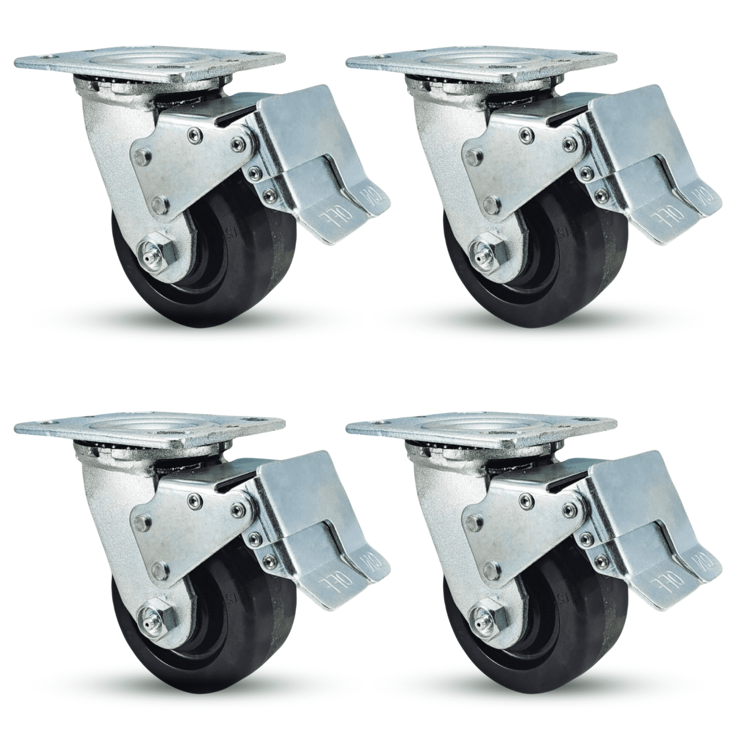 5" x 2" Phenolic Wheel Total Locks Caster Set - Heavy Duty 3,200 lbs ...