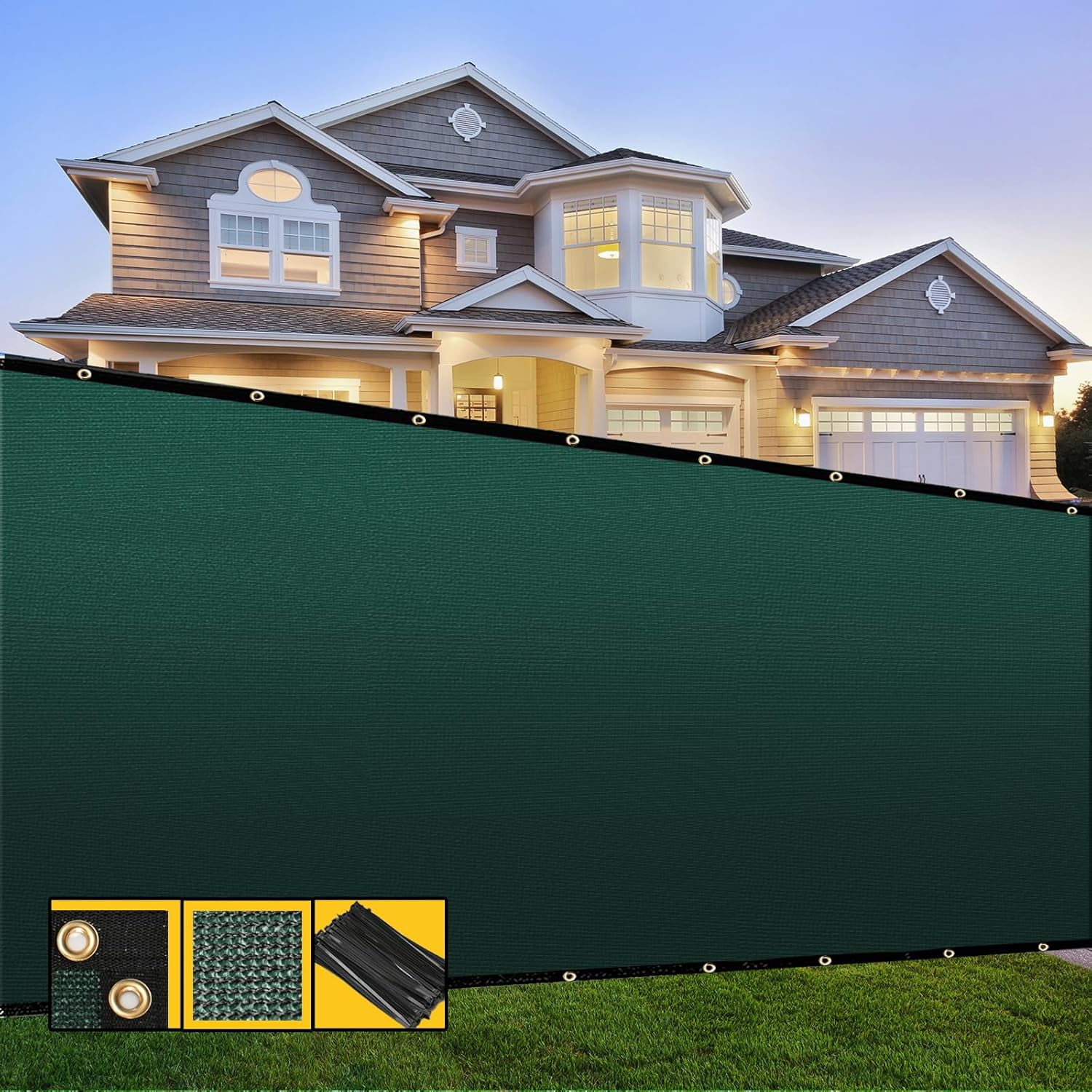 5' x 24' Green Fence Privacy Screen, with Bindings & Grommets, Heavy Duty for Gardens, Backyard ...