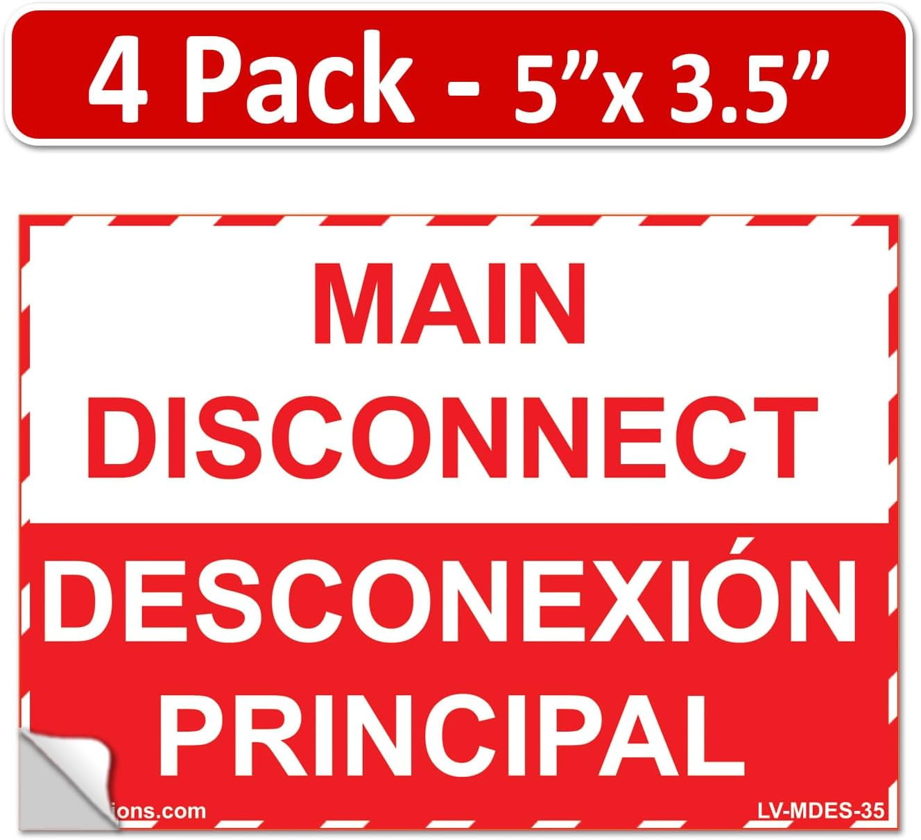 5" x 3.5" Main Disconnect Bilingual Spanish Espanol label Emergency ...