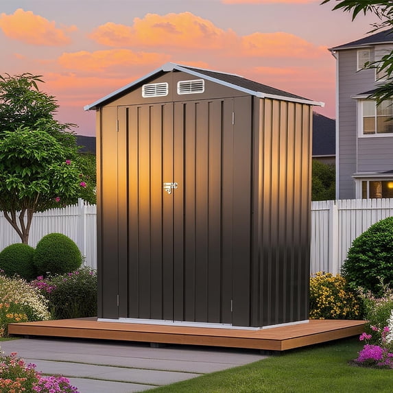 5 x 3 FT Outdoor Storage Shed, Metal Garden Tool Shed with Slooping ...